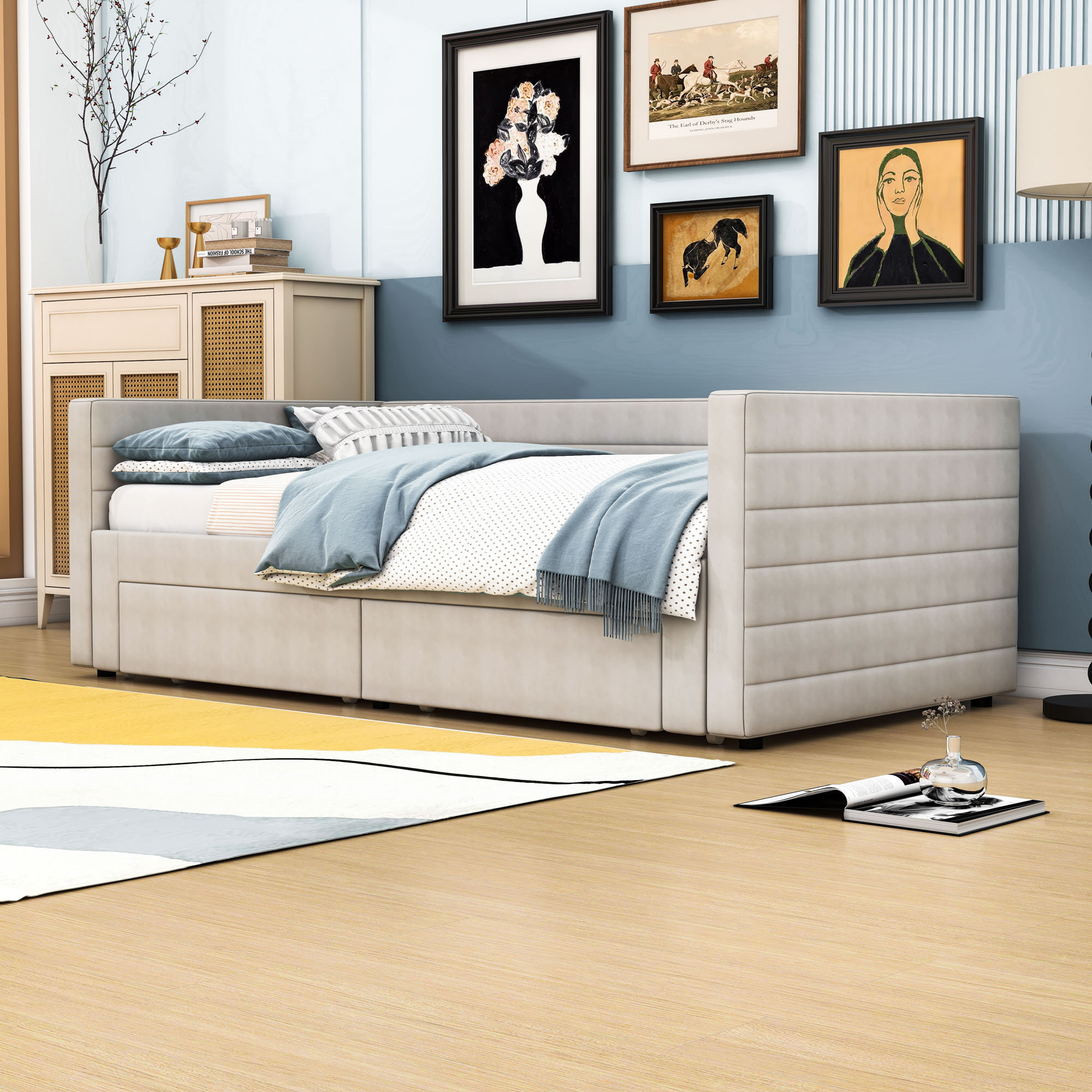 Latitude Run® Twin Size Chenille Daybed with Extendable Twin Trundle ...