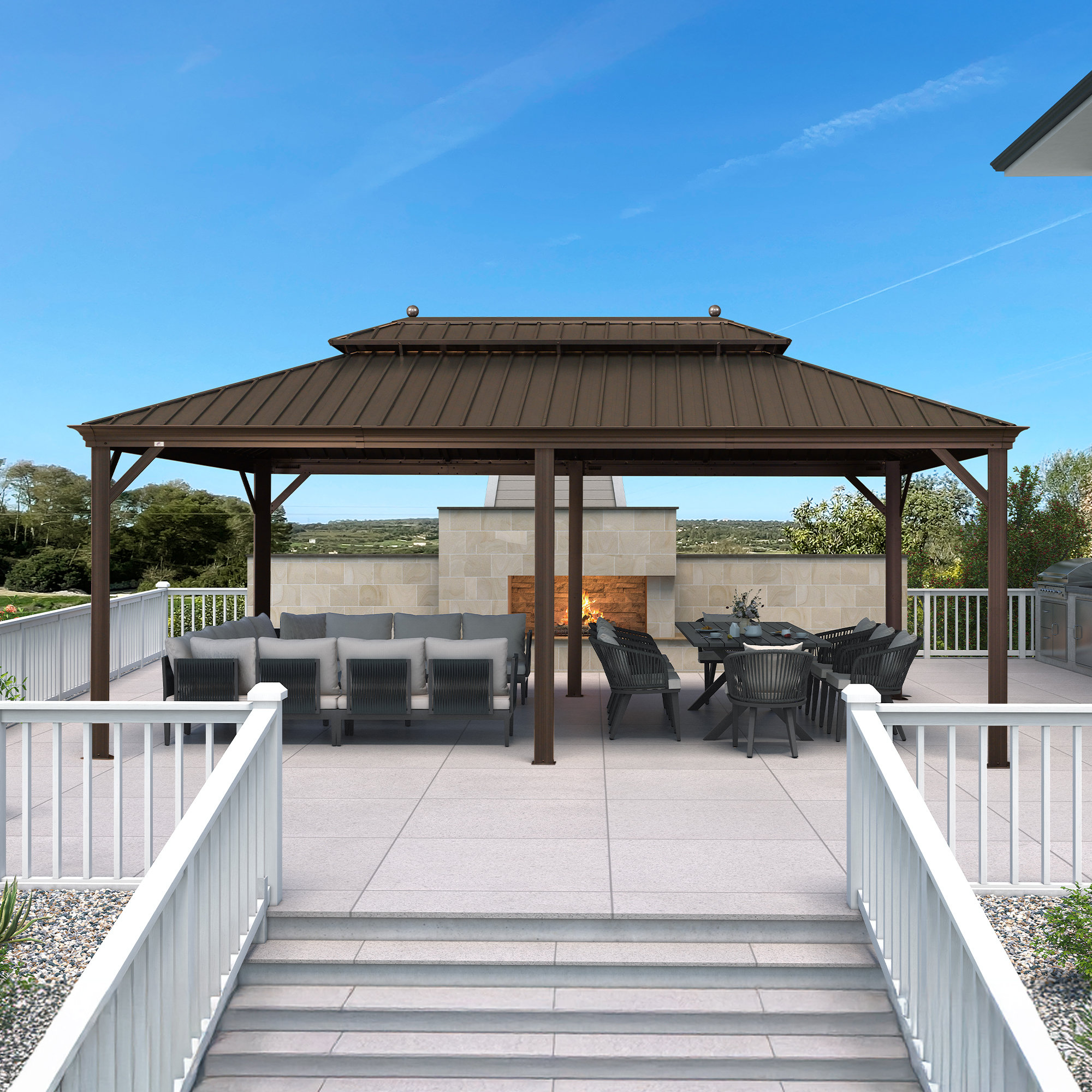 Purple Leaf Large Gazebo With Galvanized Steel Roof Outdoor Permanent ...