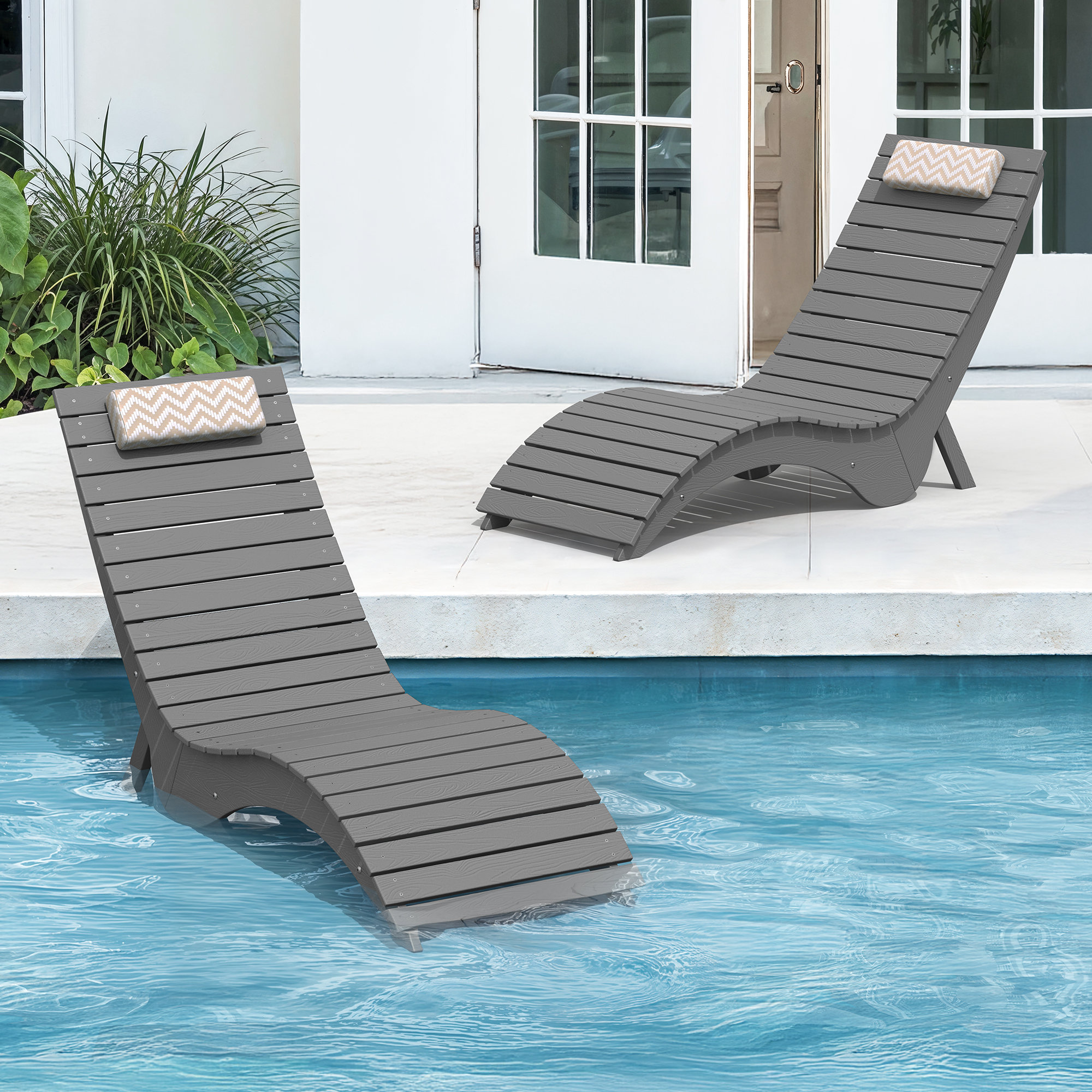 Brayden Studio® Ergonomic Water-Resistant Woodgrain Patio Chaise Lounge ...