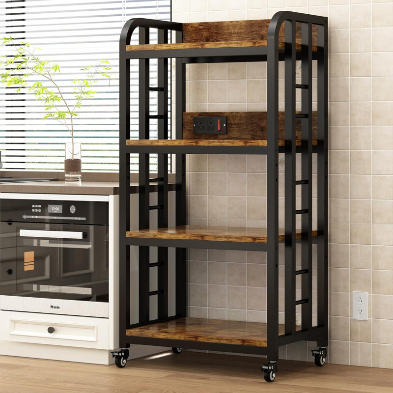 AMIBZ 4-Tier Kitchen Bakers Rack With Power Outlet And Rolling Wheels ...