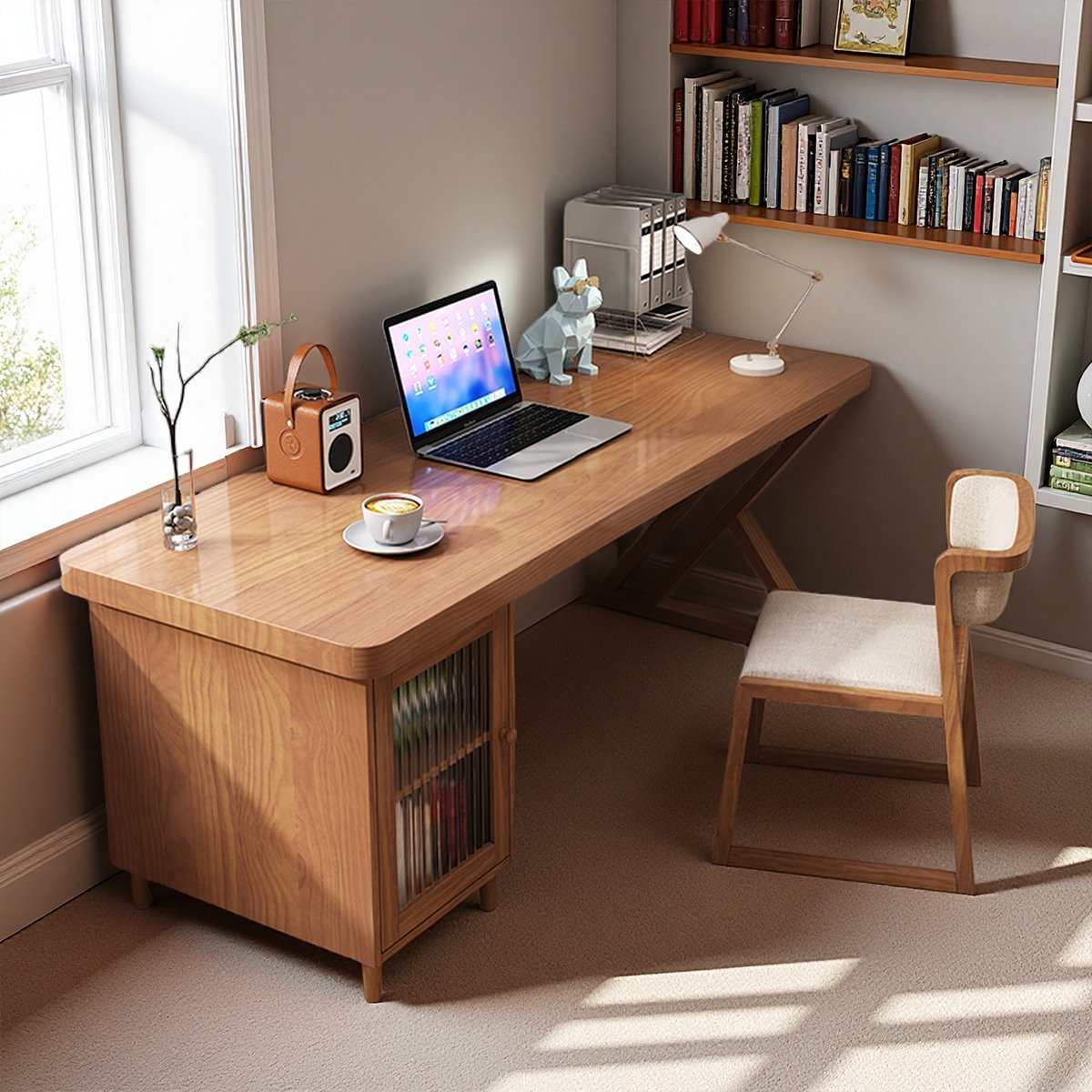 Corrigan Studio Modern Pine Wood Office Sets with Storage Cabinet ...