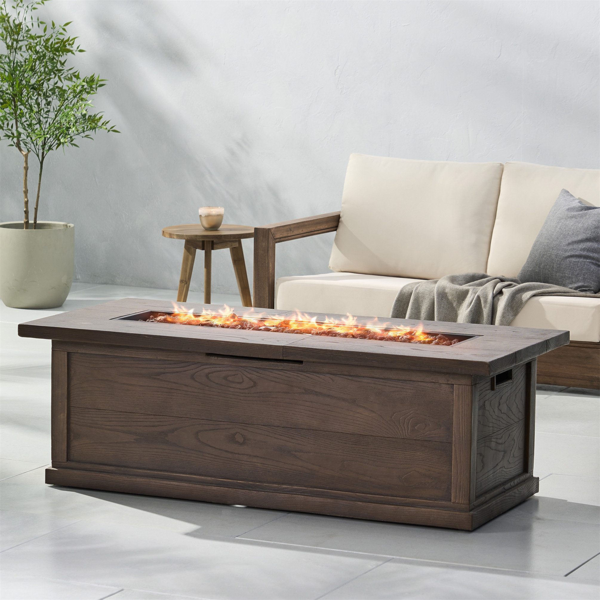 Red Barrel Studio 56'' Rectangular Outdoor MGO 50,000 BTU Propane Fire ...