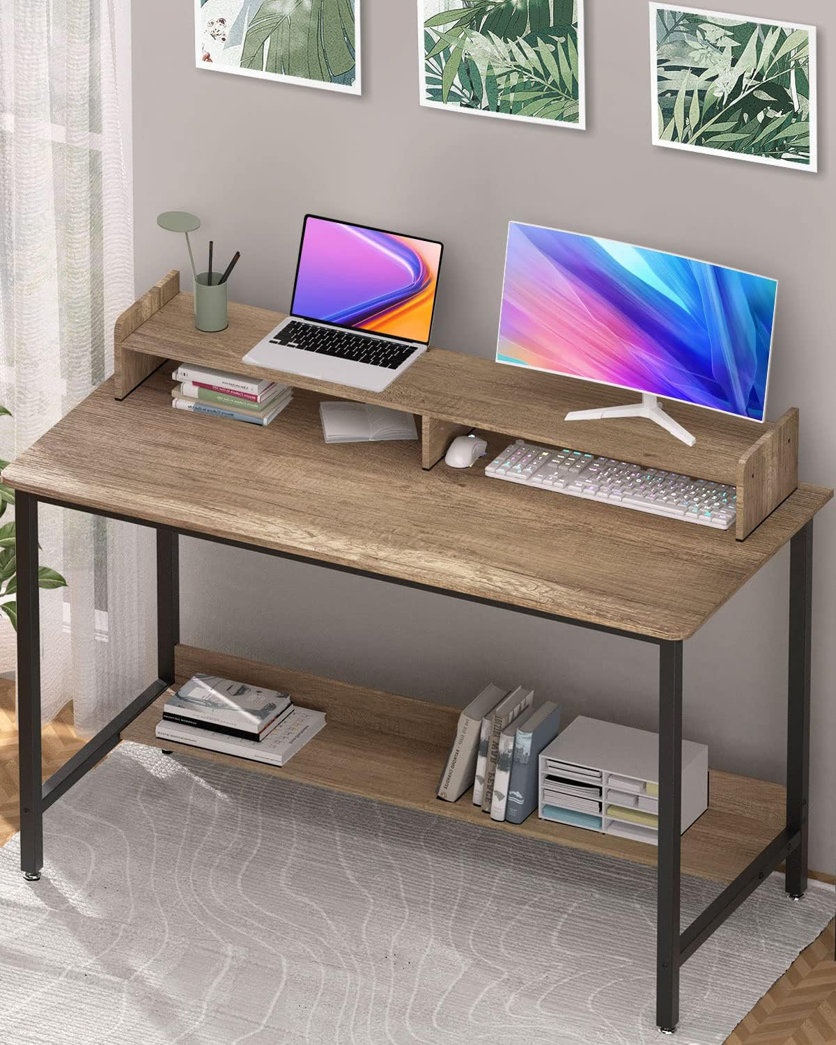 17 Stories Computer Desk With Shelves, Gaming Writing Desk, Study PC ...