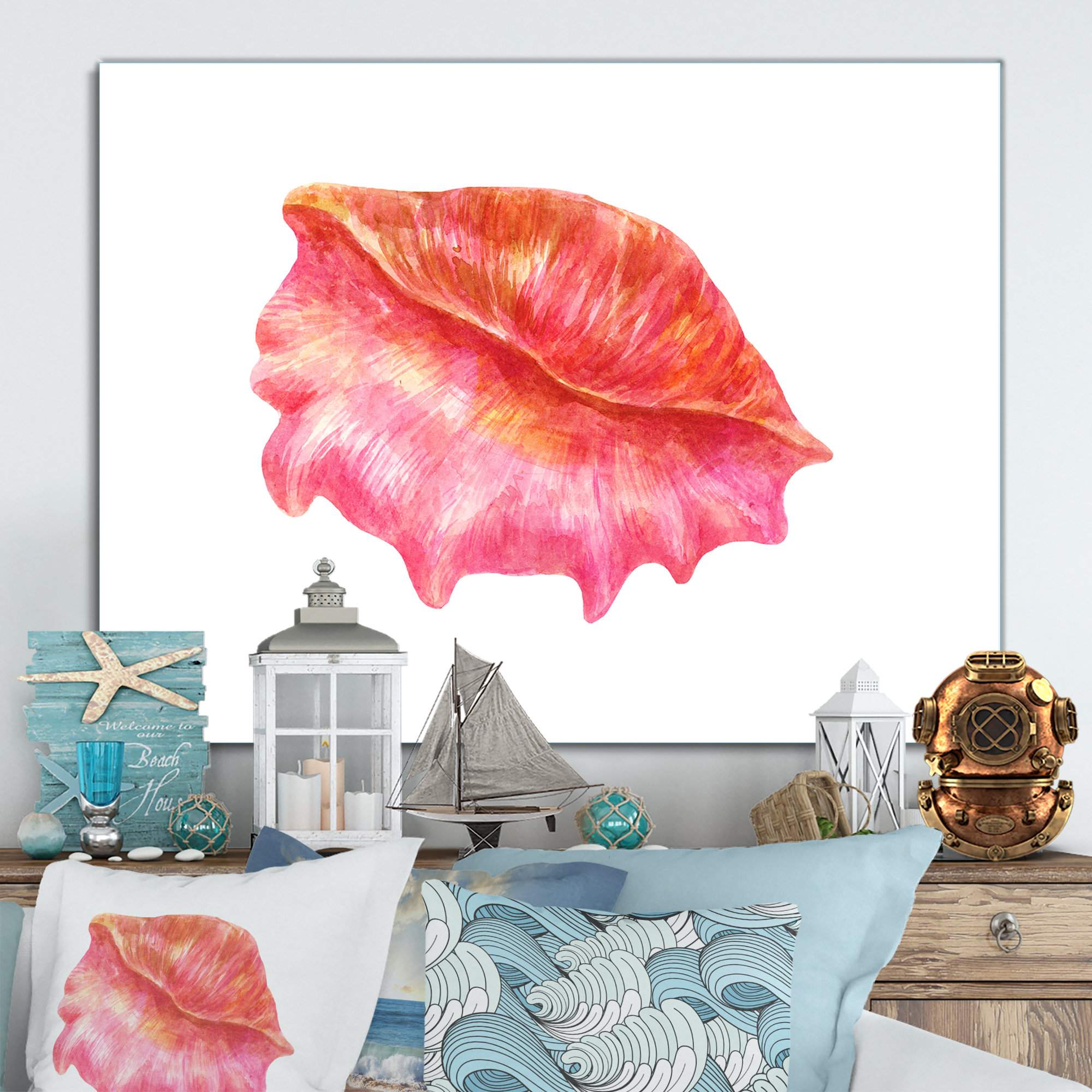 Mercer41 Pink Sea Shell - Picture Frame Print on Canvas | Wayfair