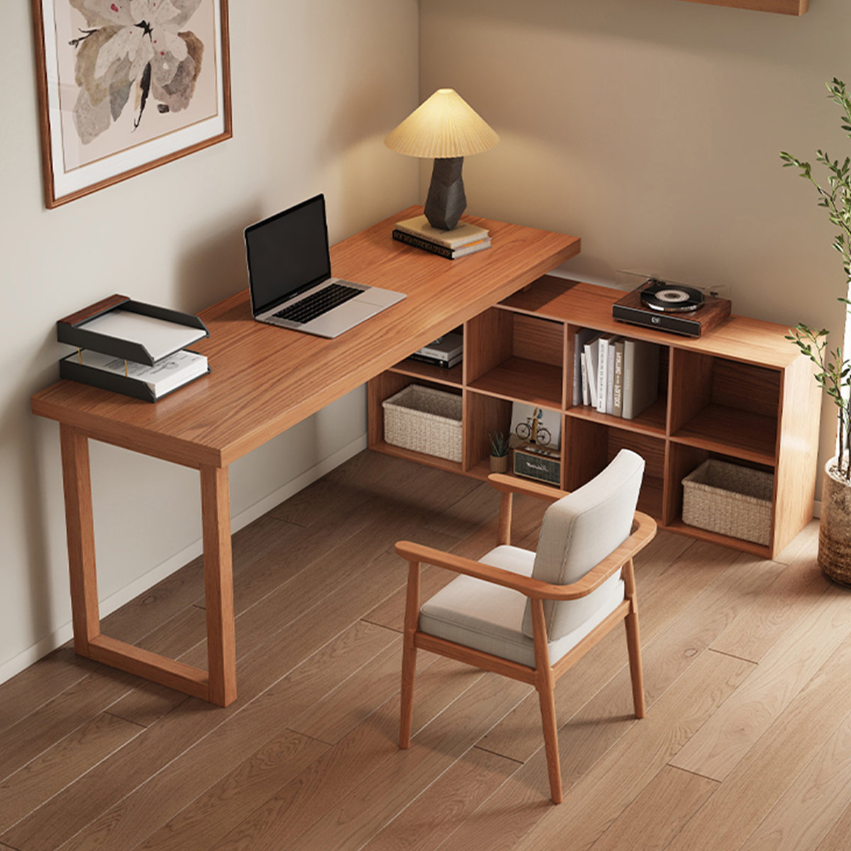 Corrigan Studio® Burlywood L-Shaped Solid Wood desk | Wayfair