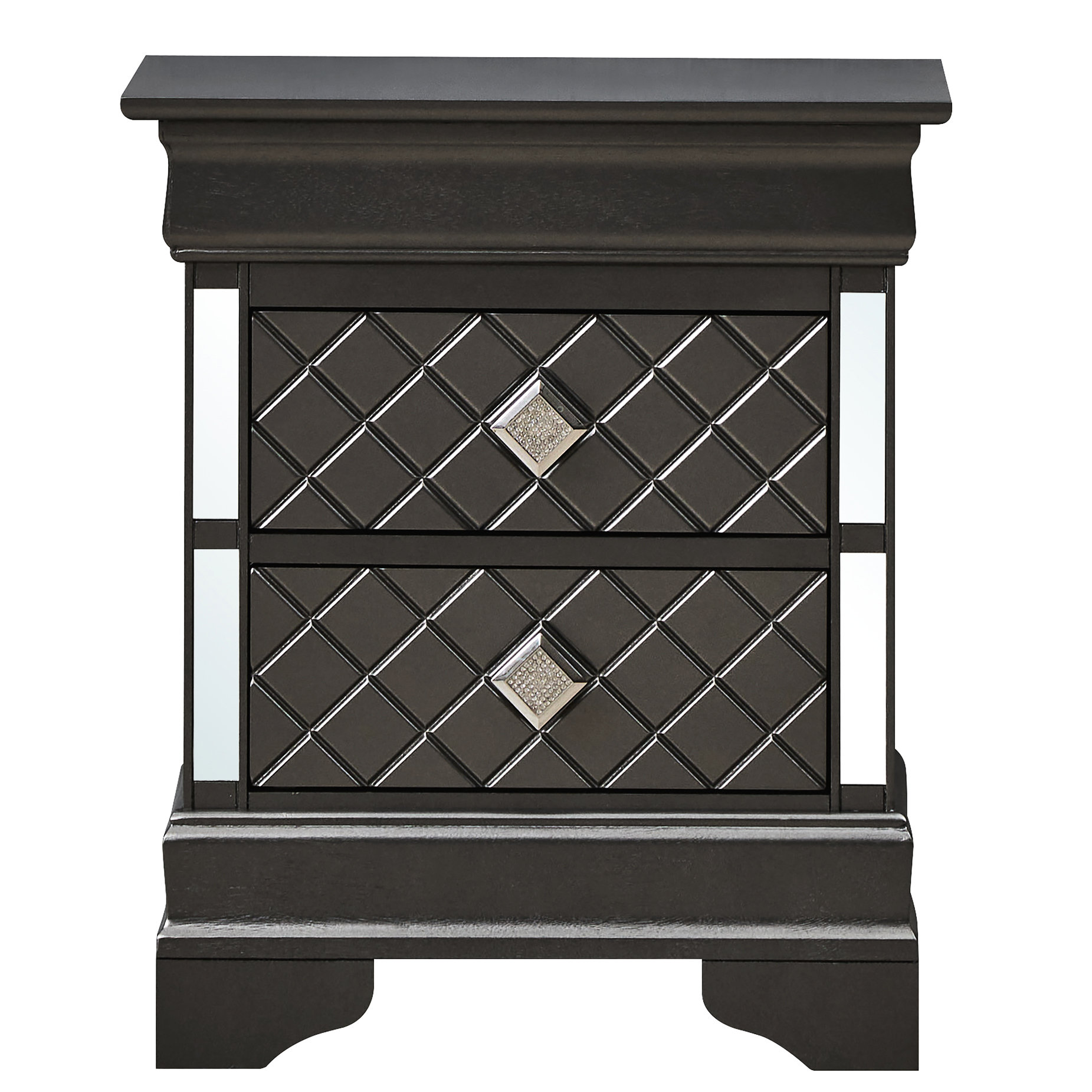 Mercer41 Modern Metallic Black Nightstand, 24" H X 21" W 16" D Compact ...