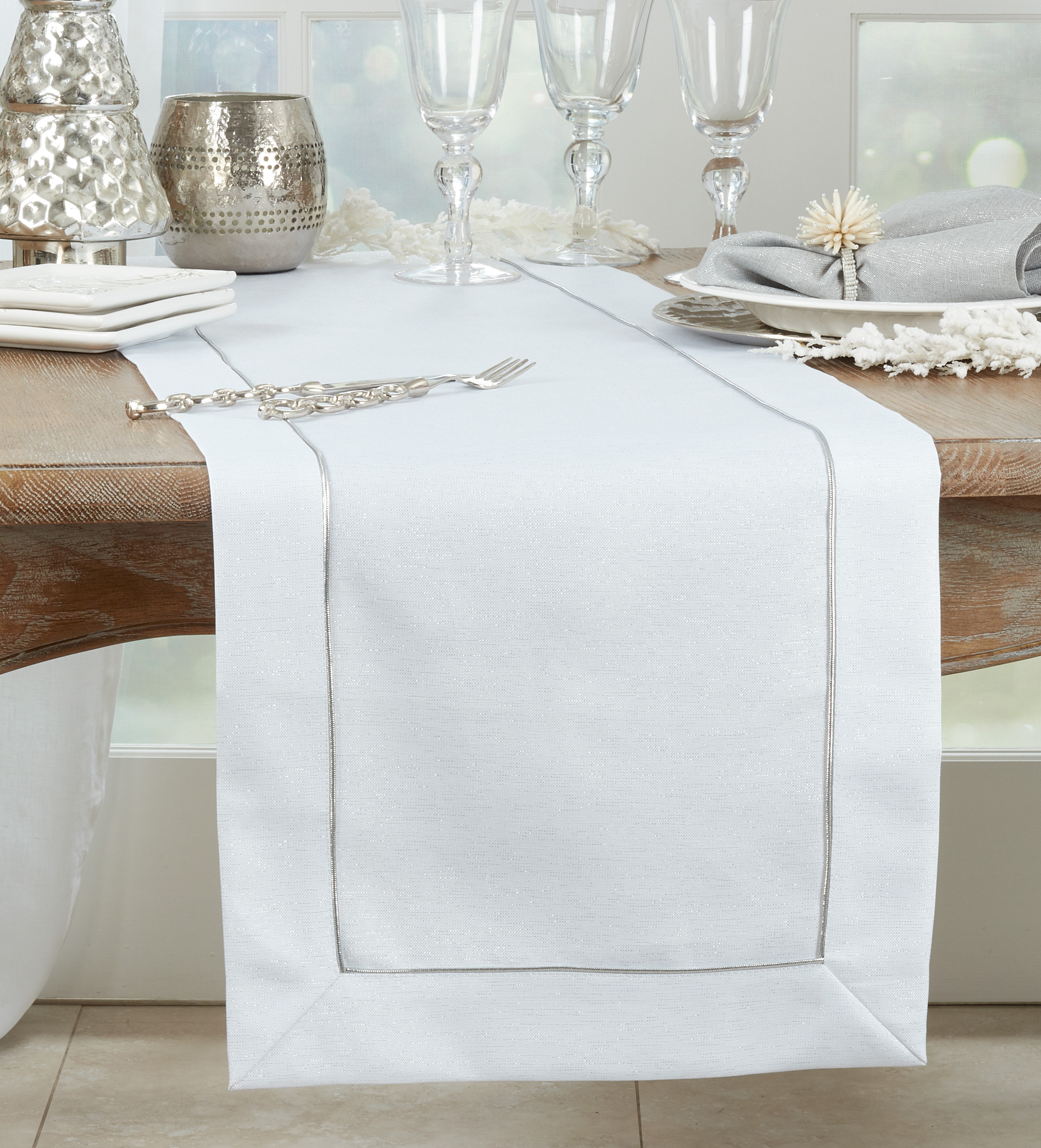 Saro Bourget Collection Shimmering Table Runner with Piping Detail ...