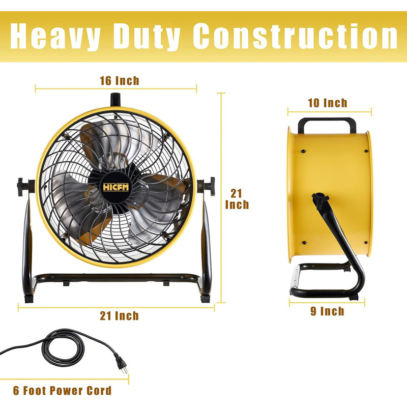 WEDOHOME 3 Speeds Heavy Duty High Velocity Turbo Floor Fan In Yellow ...