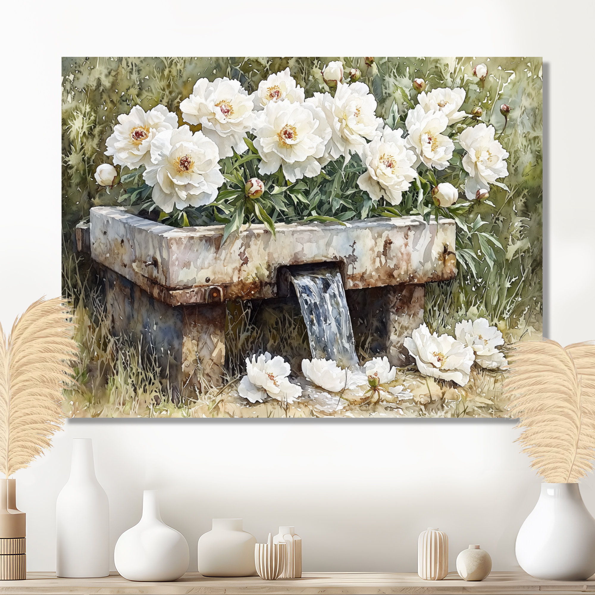 August Grove® Peonies Near The Water Trough - Peonies Wall Art | Wayfair