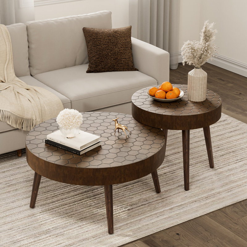Wade Logan® Bouthillier 2 Piece Coffee Table Set, Traditional MDF Round ...