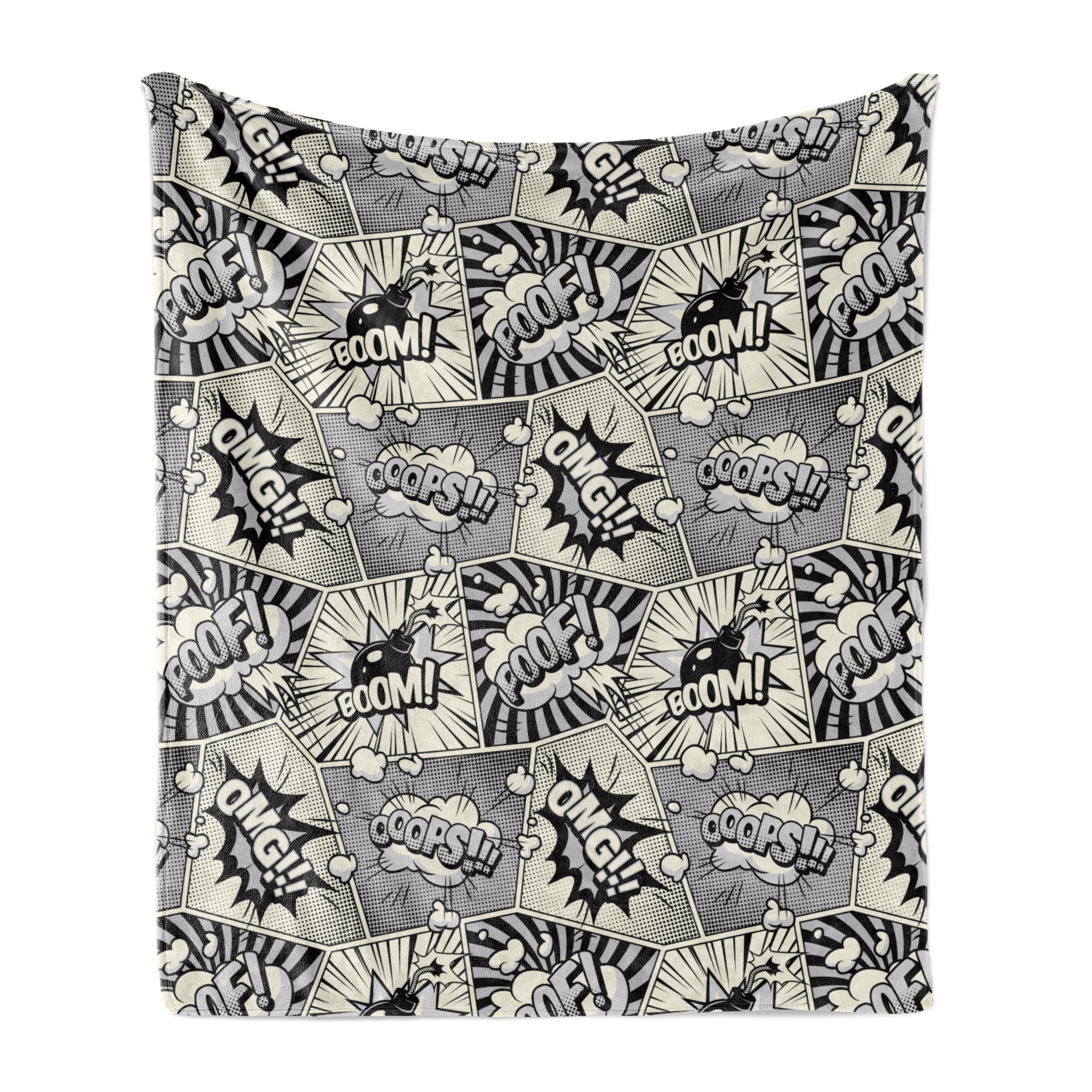 Ambesonne Comics Fleece Throw Blanket Poof Omg Boom Puff Burst Dark Night Blue Eggshell | Wayfair