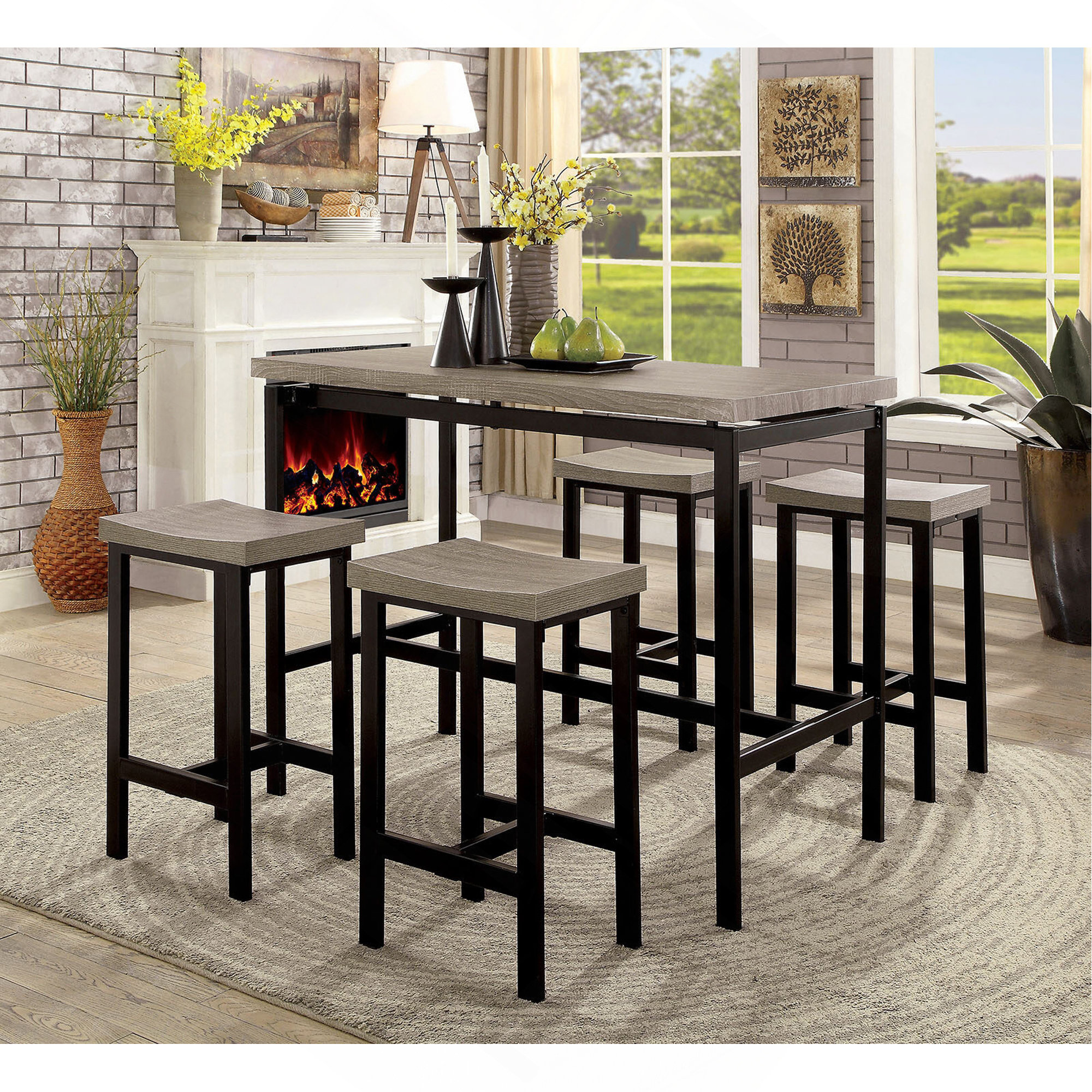 Latitude Run® 5 Pc Counter Height Table Set Two Tone Design Black Gray ...
