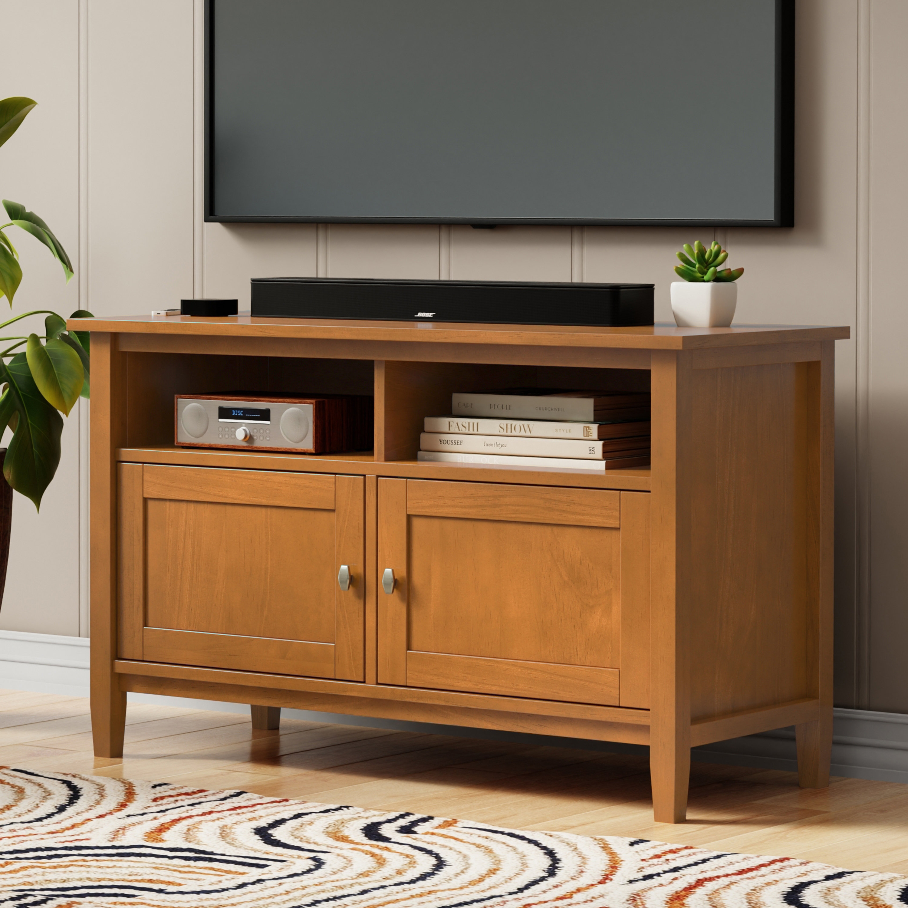 Simpli Home Warm Shaker 42"W Solid Wood TV Stand for TVs up to 50" with ...