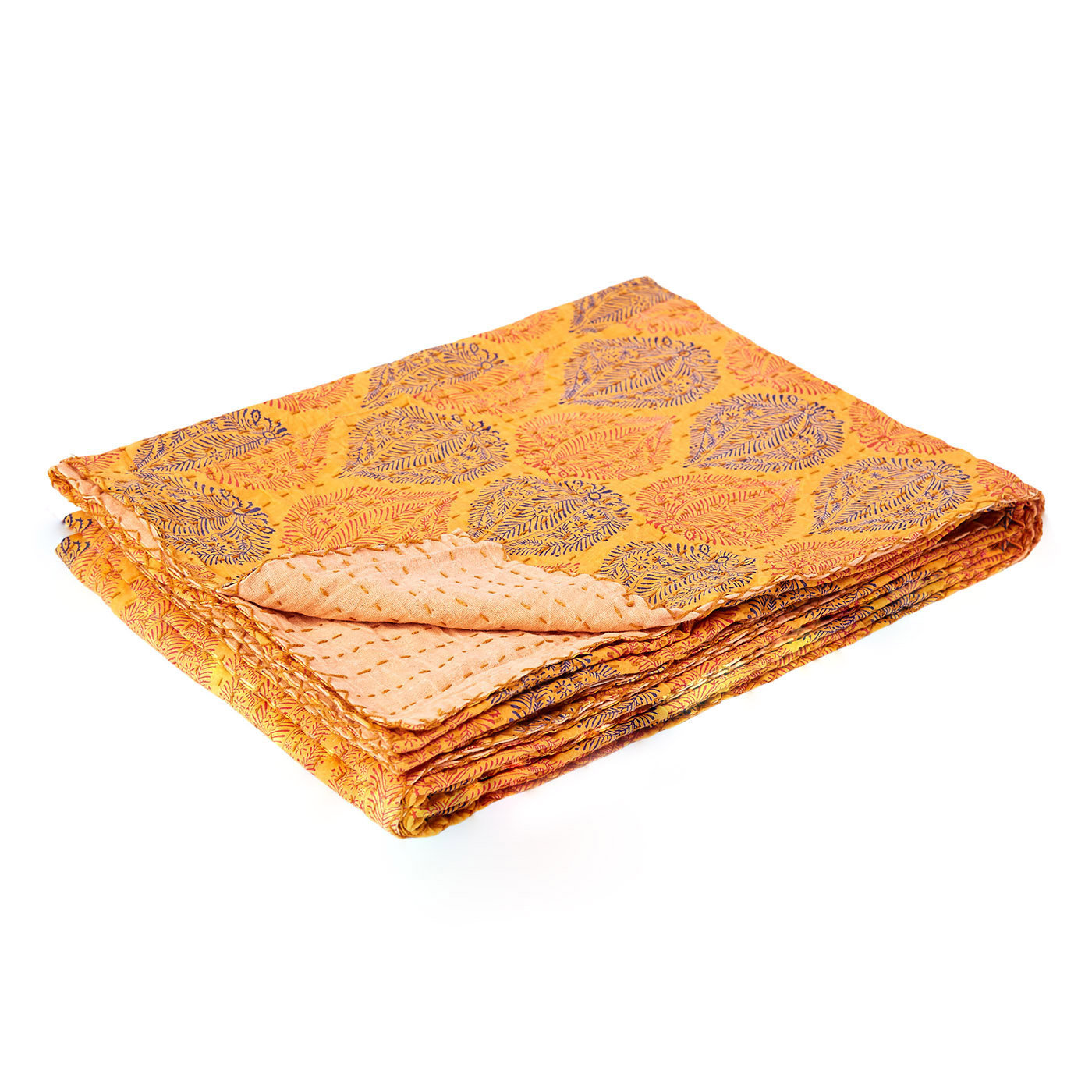 HomeRoots 50" X 70" Kantha Cotton Patchwork Throw Blanket with ...