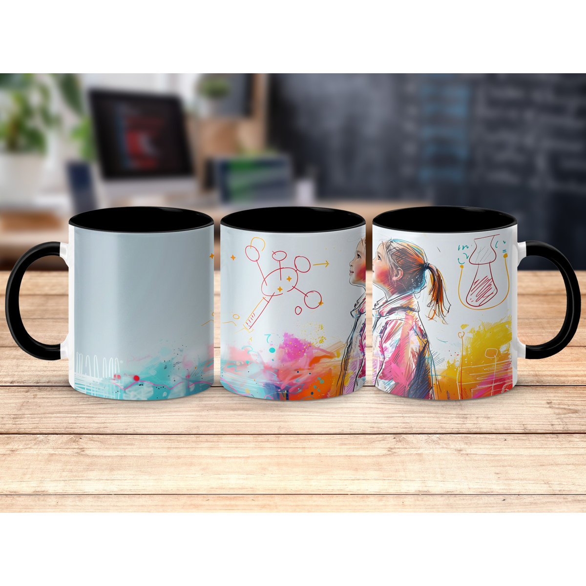 East Urban Home Kids Drawing Style 11oz Accent Mugs – White Ceramic ...
