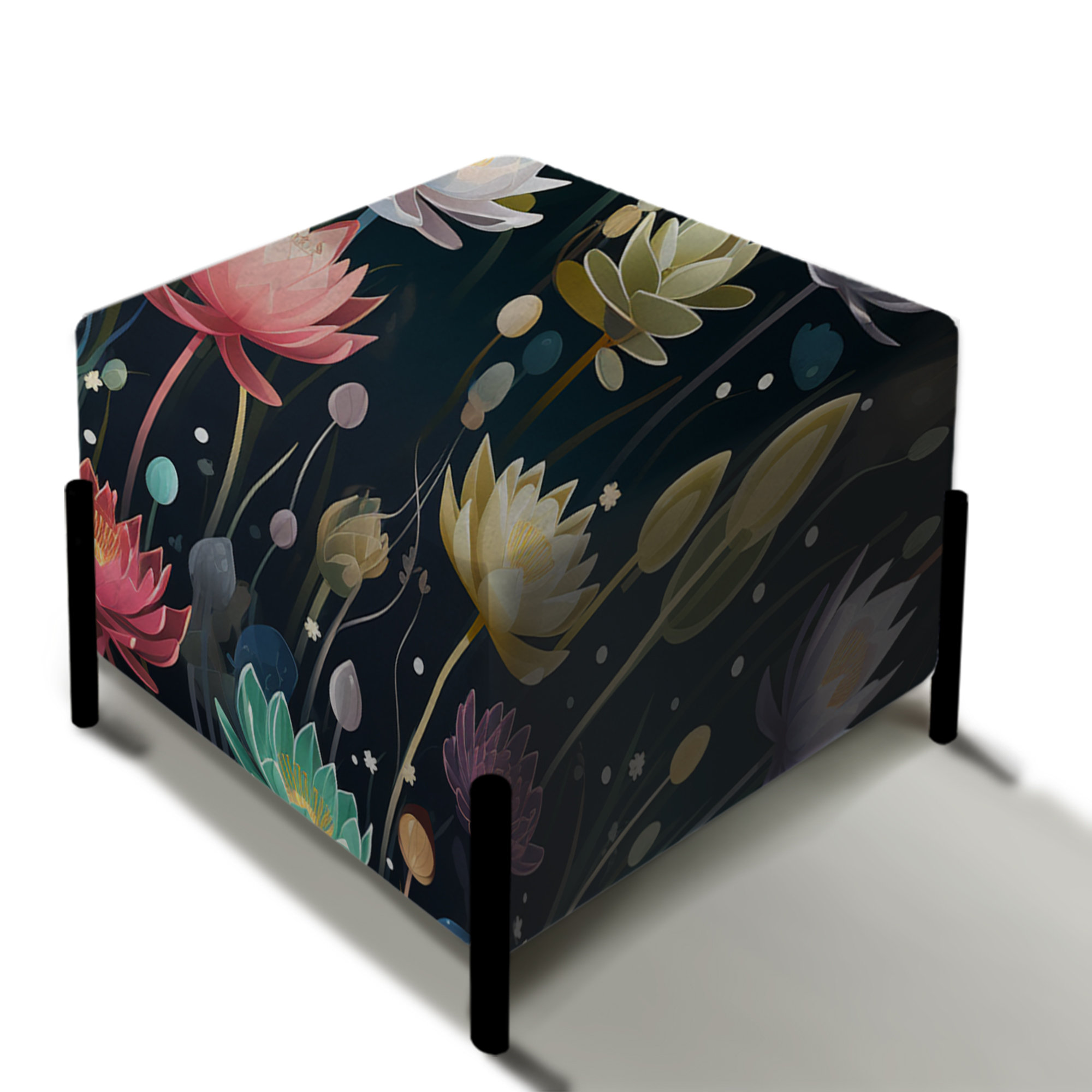 Design Art Colorful Mindful Lotus Presence Zen - Floral Square Ottoman ...