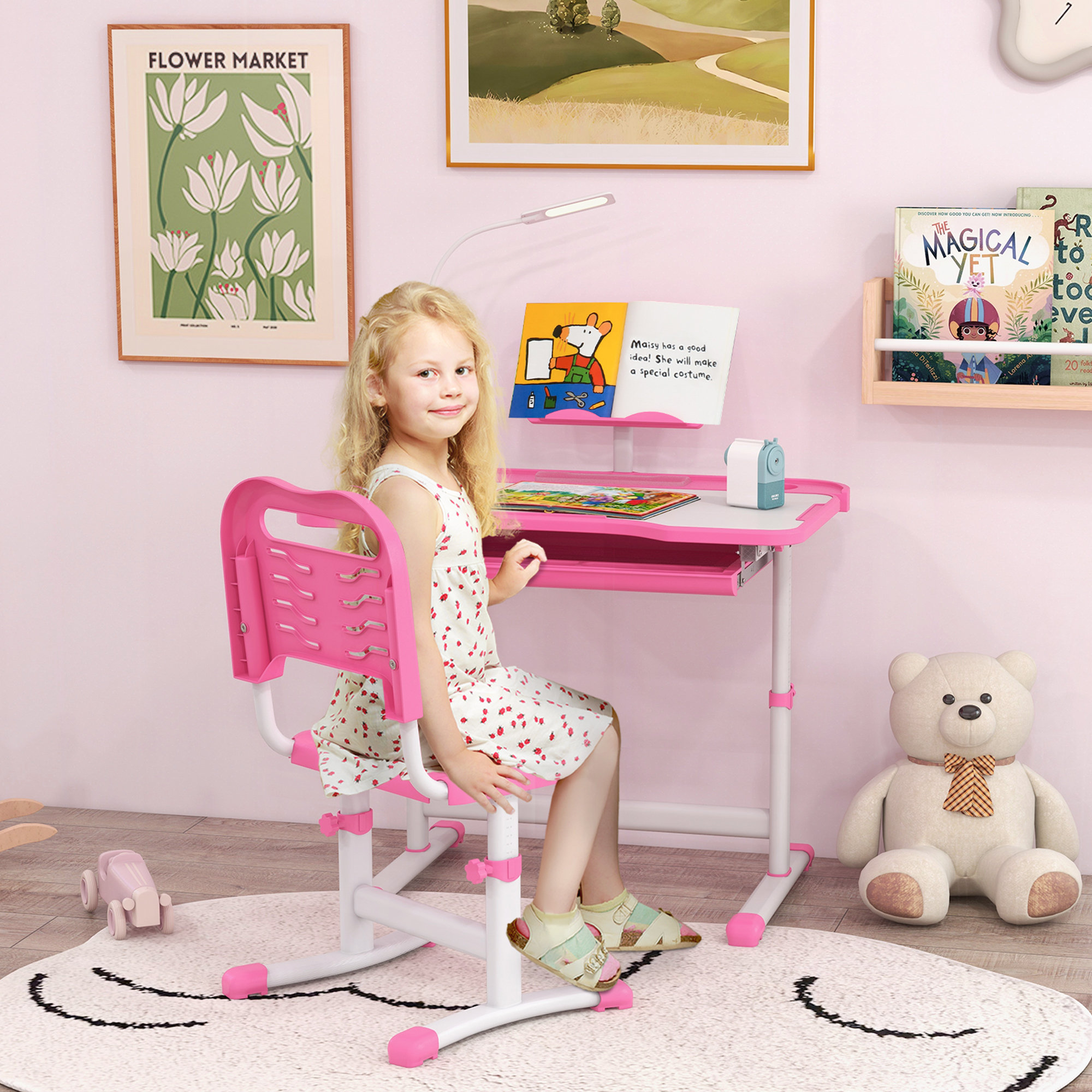 Zoomie Kids Kids Desk And Chair Set, Height Adjustable School Desk ...