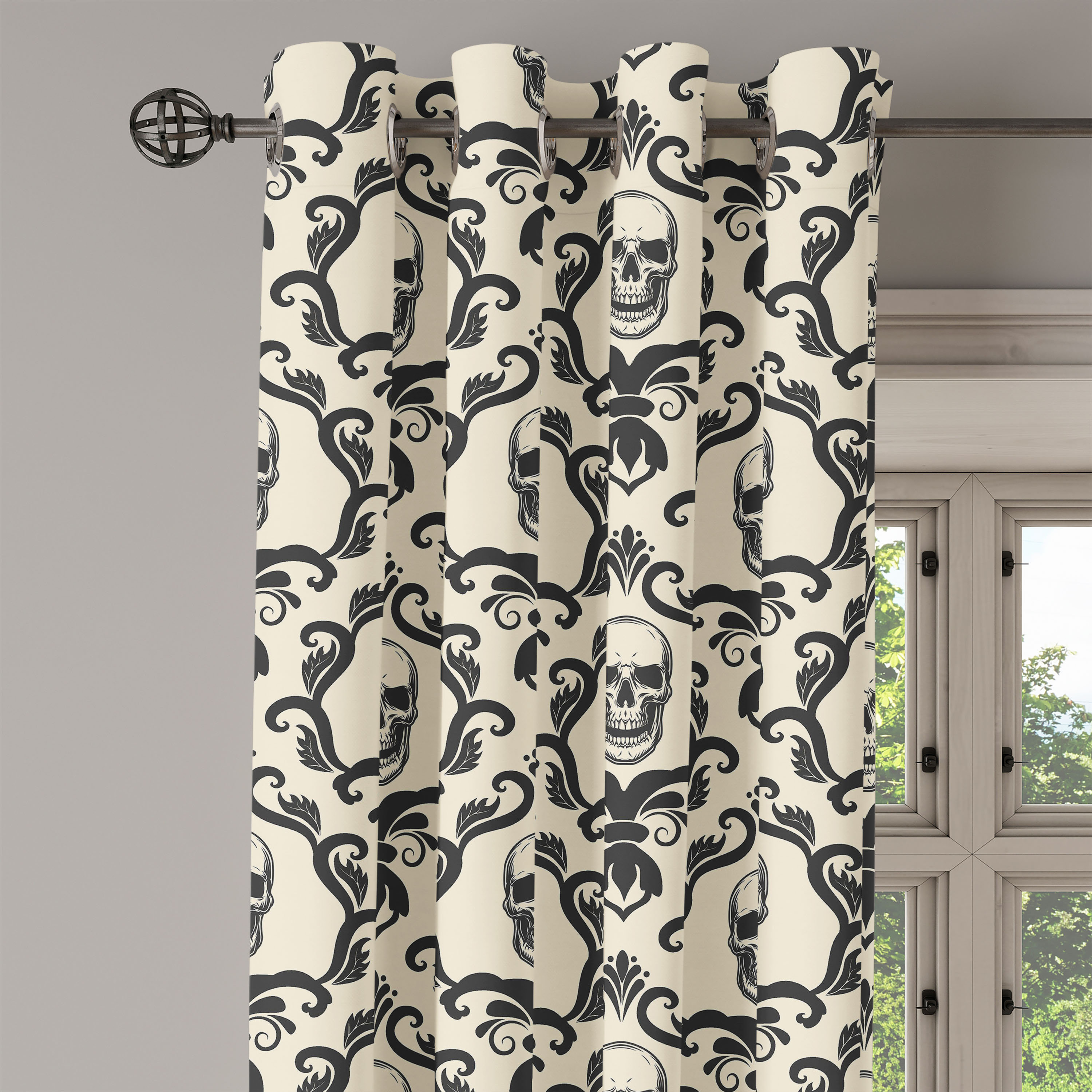 Astoria Grand Gothic Grommet Curtain Retro Damask Pattern Witchy ...