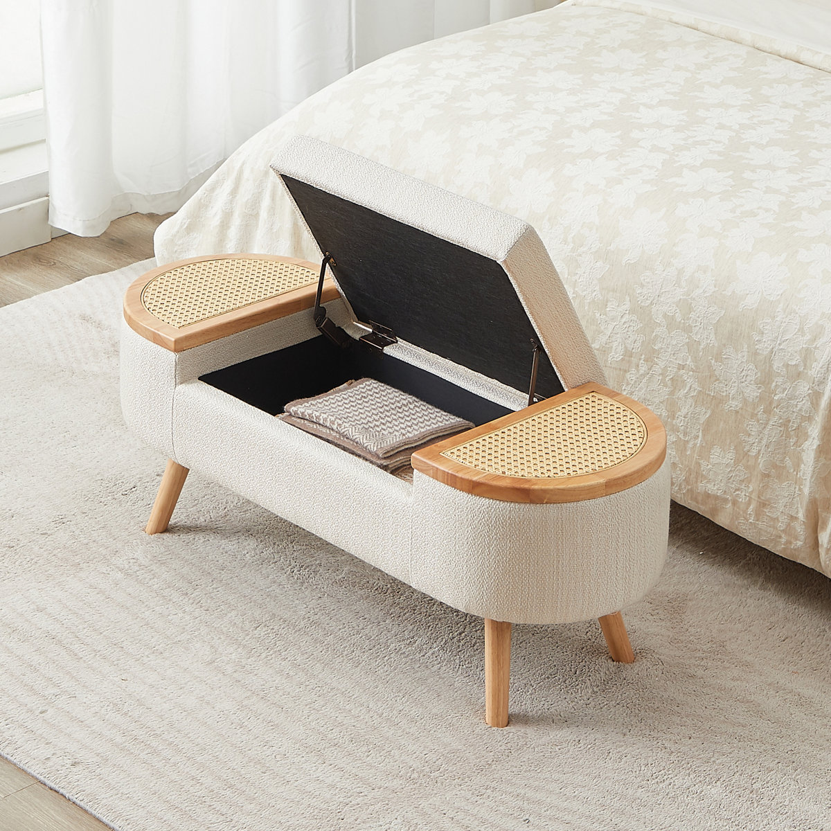 George Oliver Jurre Modern Rattan Storage Bench with Flip Top – Solid ...