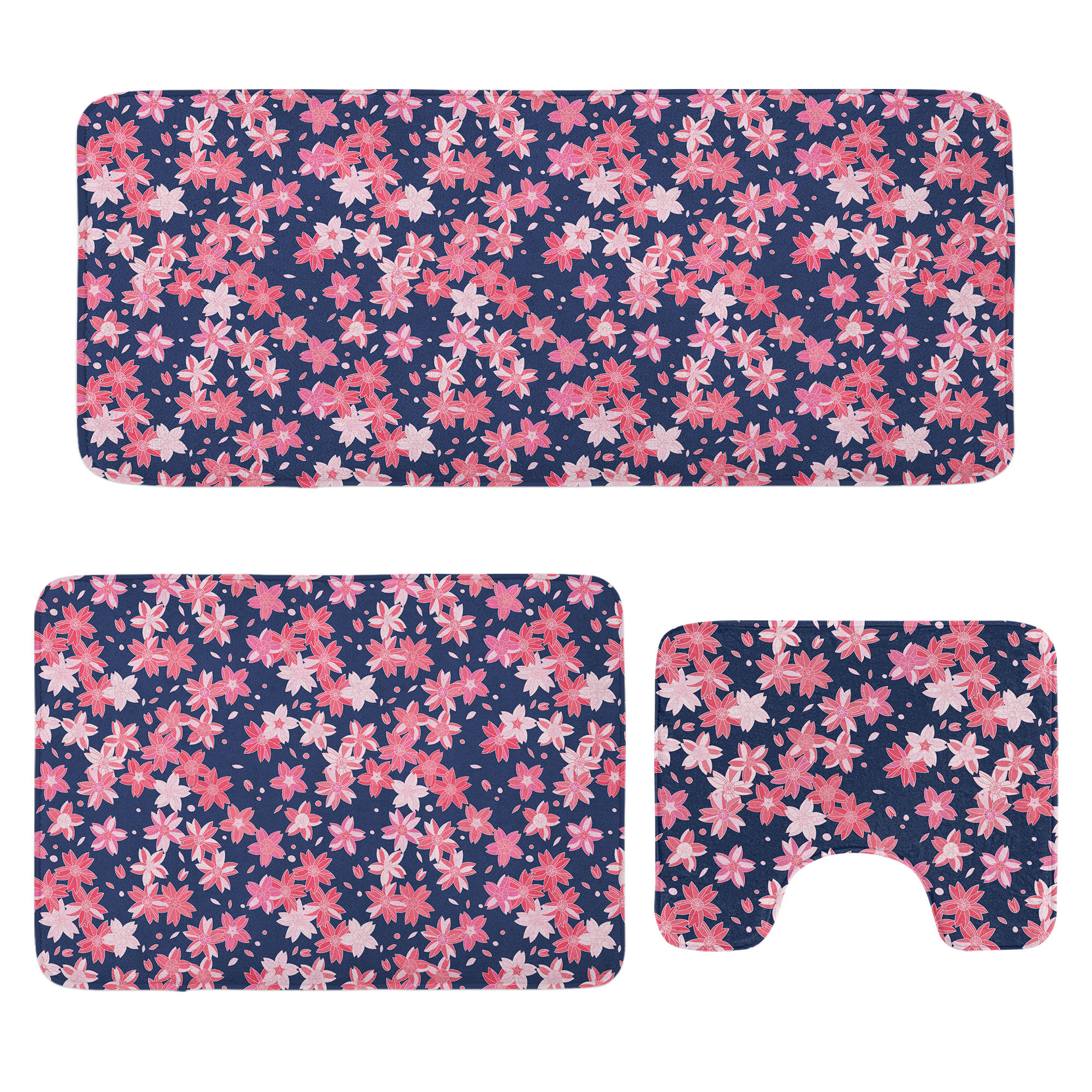 East Urban Home Navy and Blush Bathroom Rug Set 3 Pieces U-Shape ...