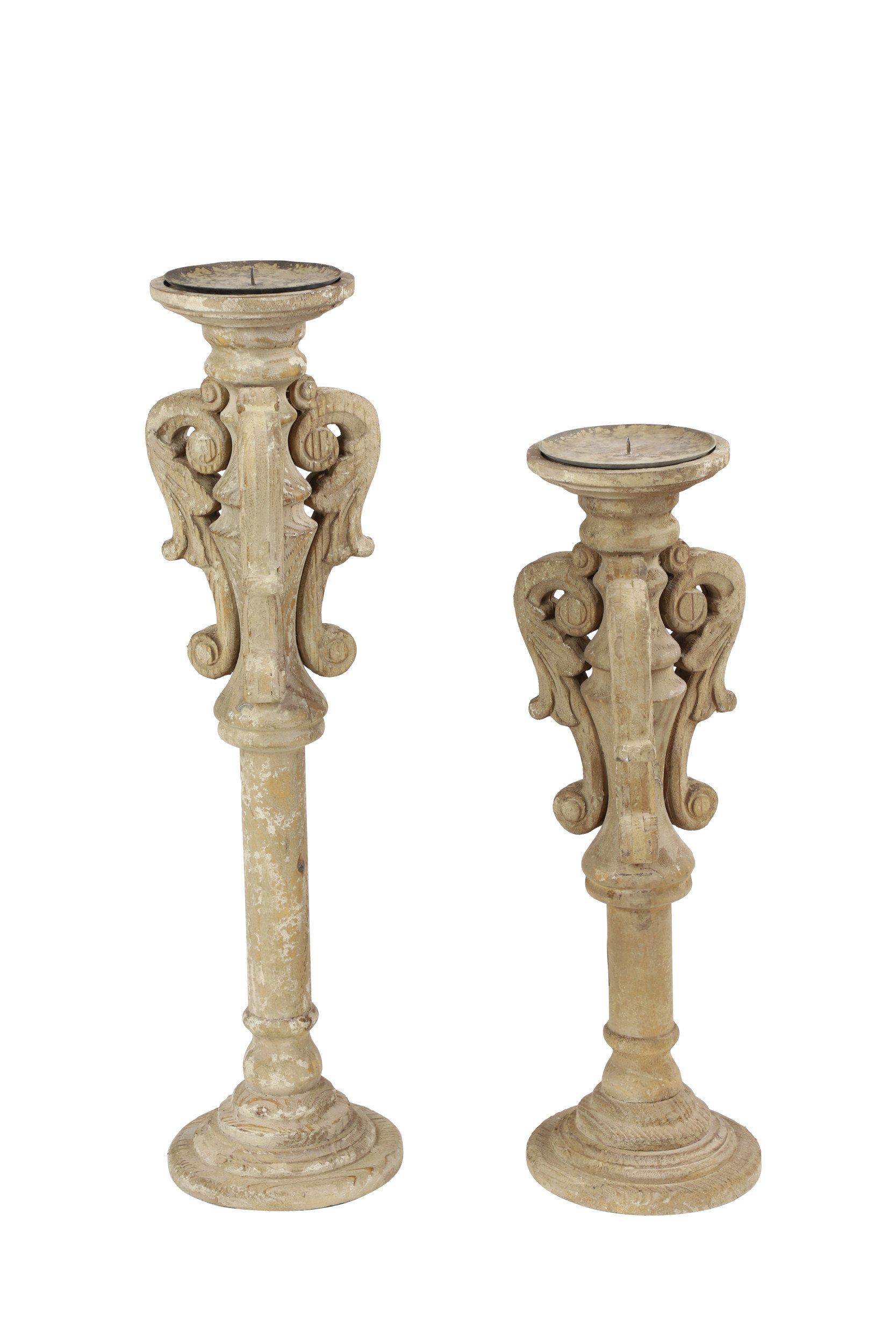 Canora Grey Vintage Carved 2 Piece Wood Candlestick Set & Reviews | Wayfair