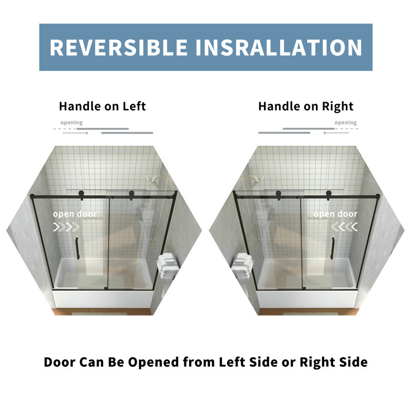 CKB 55'' - 59'' W x 60'' H Single Sliding Frameless Tub Door with Clear ...