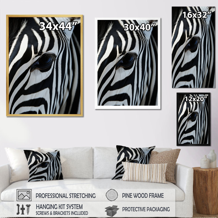 Ebern Designs Black And White Zebra Portrait II Framed On Canvas Print ...