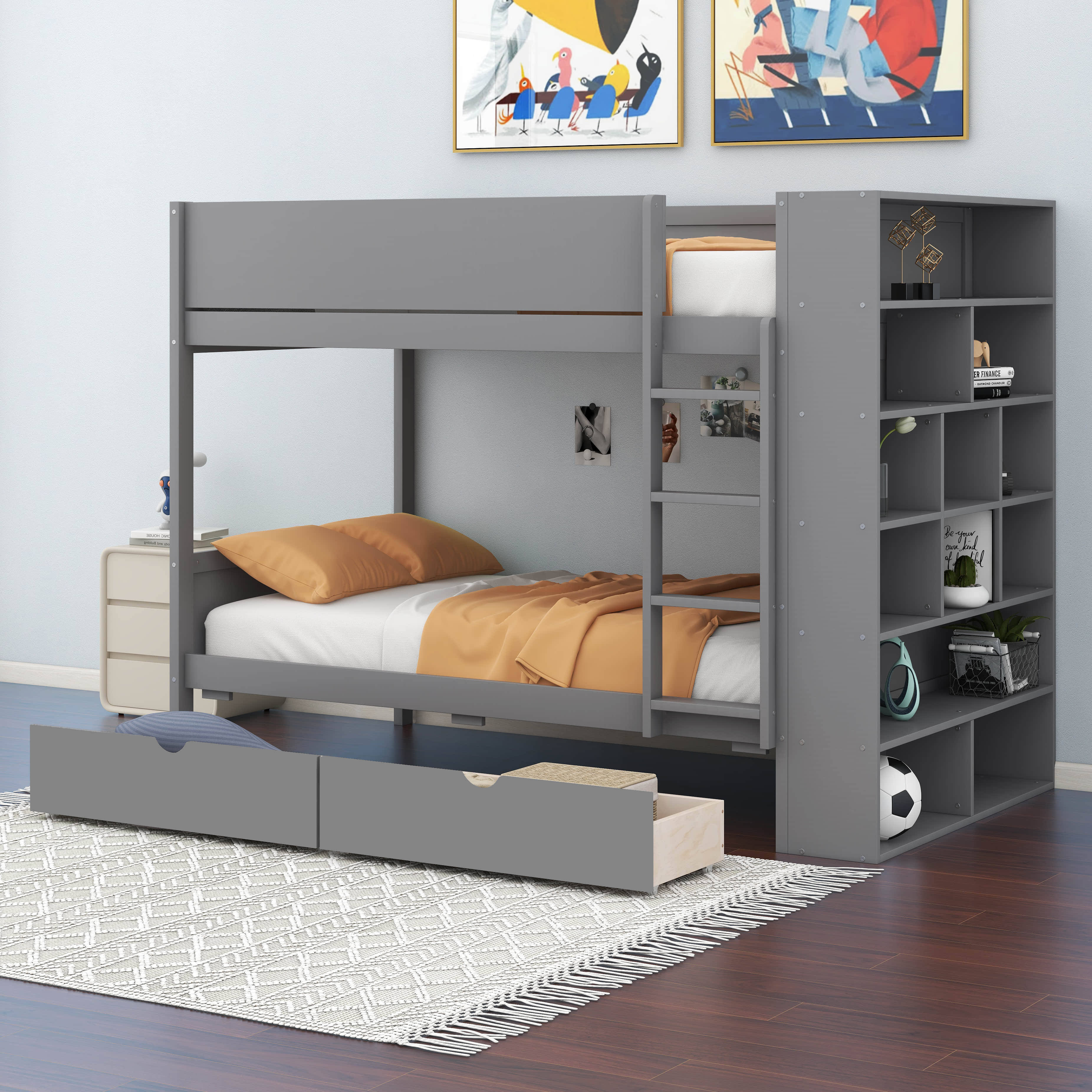 Harriet Bee Jacobb Bunk Bed with Drawers and Bookcase & Reviews | Wayfair