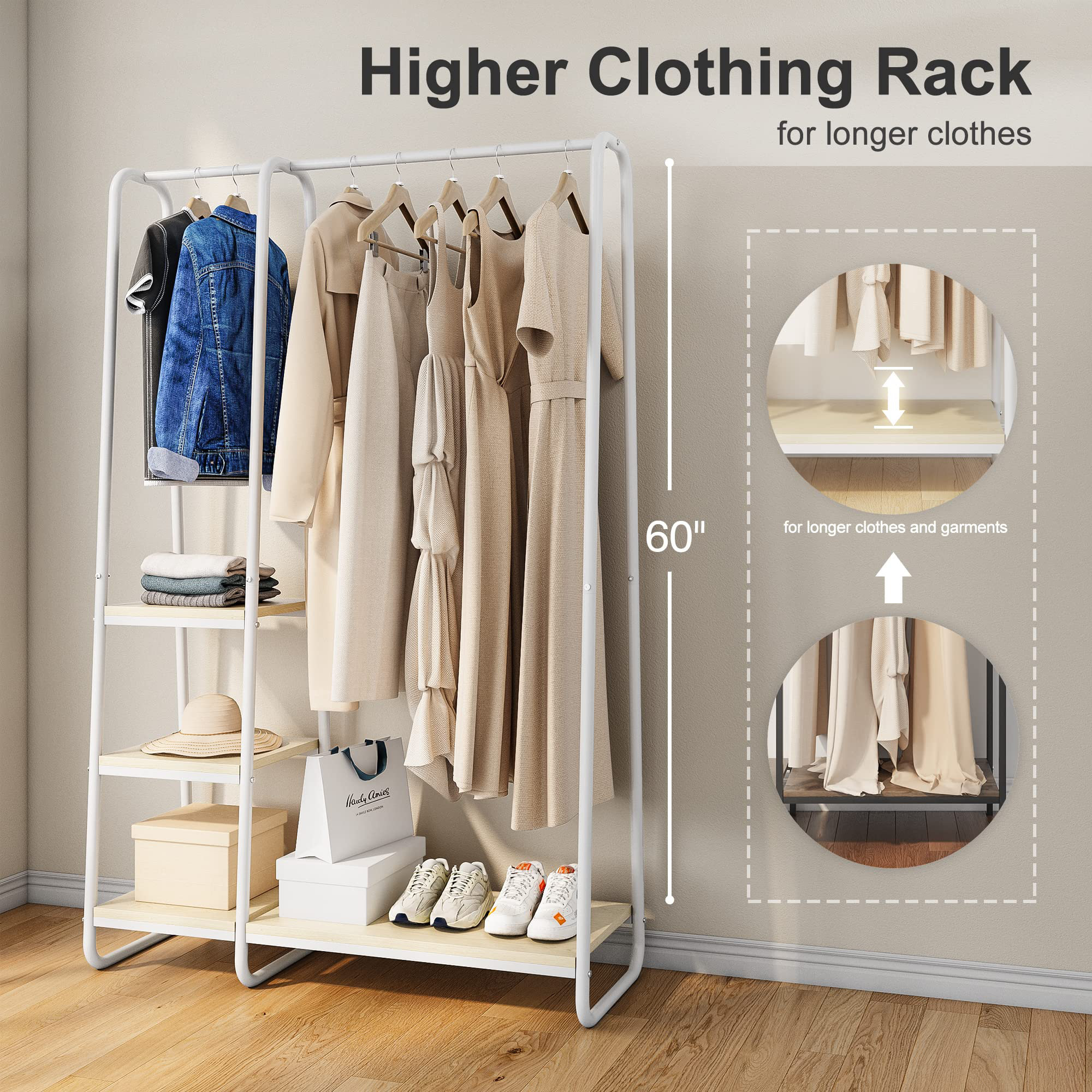Rebrilliant Mahsiah Portable Clothes Hanging Rack,Closet Racks with ...
