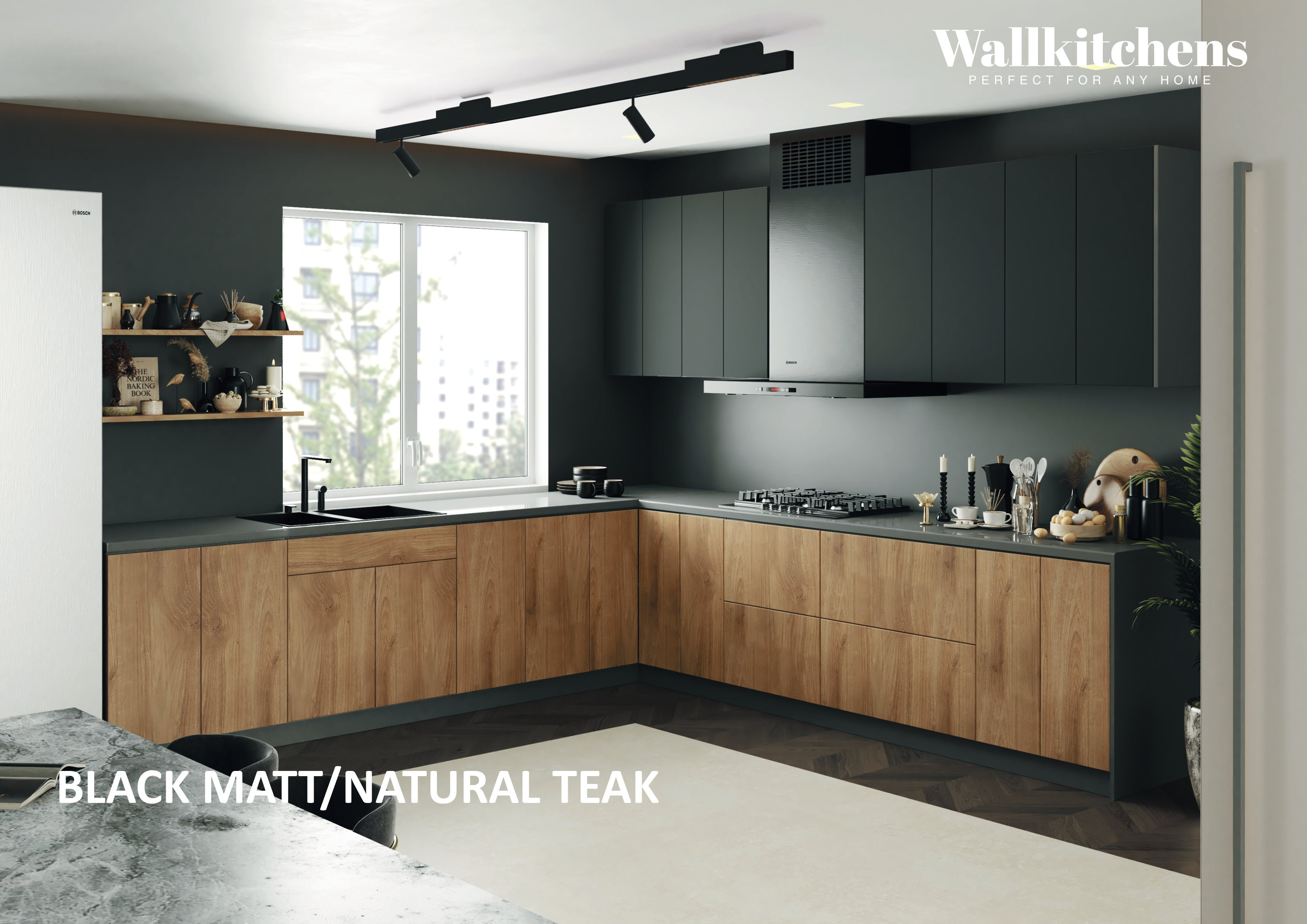 WALLKITCHENS Kitchen Prodigy Collection Natural Teak & White Gloss ...
