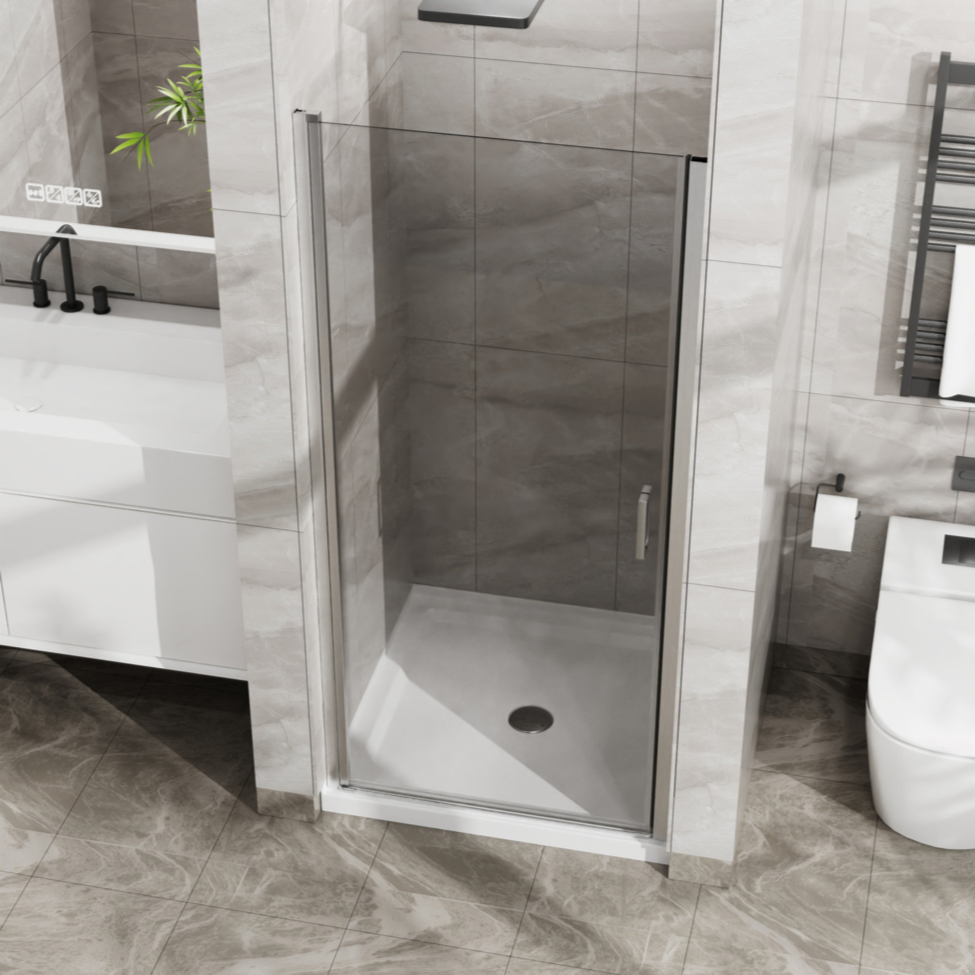 Wenty Goodyo 34"X 72" Pivot Shower Door Combo W/ 35.4" Black Acrylic ...