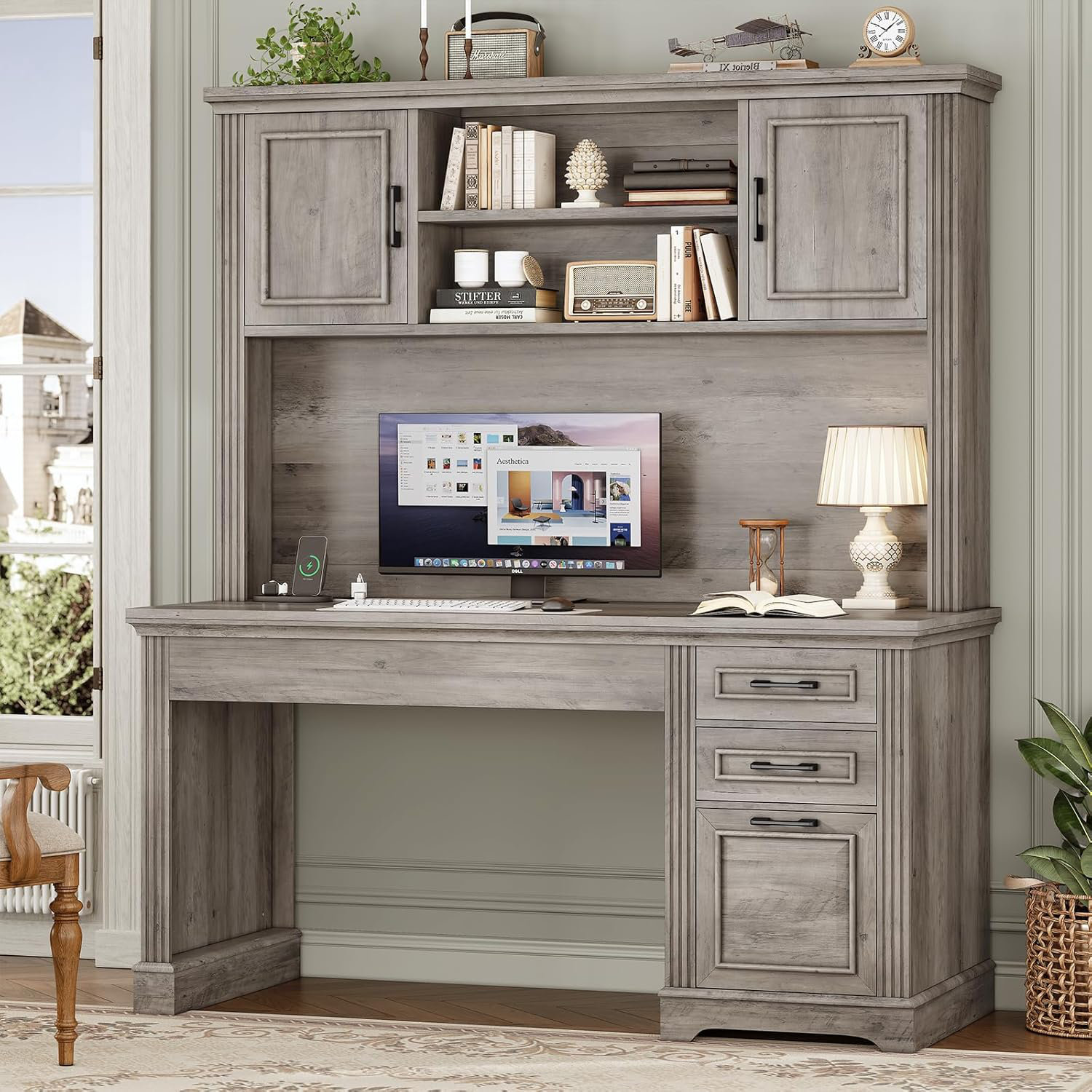 Alcott Hill Farmhouse Computer Desk With Hutch And 3 Drawers, 47.2 ...