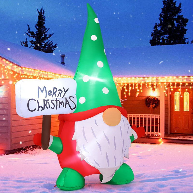 The Holiday Aisle® 6 FT Christmas Gnome Inflatables Outdoor Decorations ...