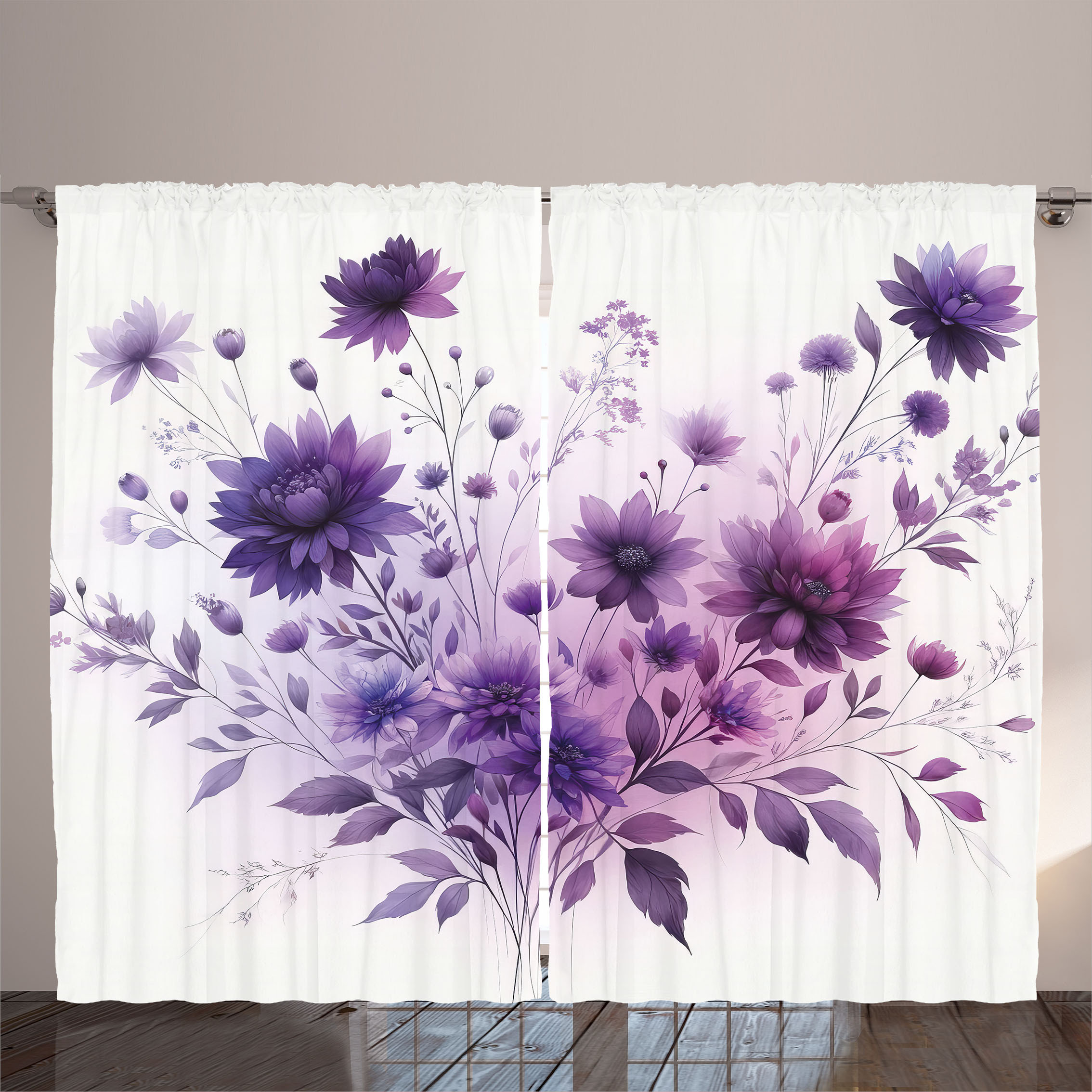 Red Barrel Studio® Curtains 2 Panel Set, Monochrome Wild Flowers Art ...