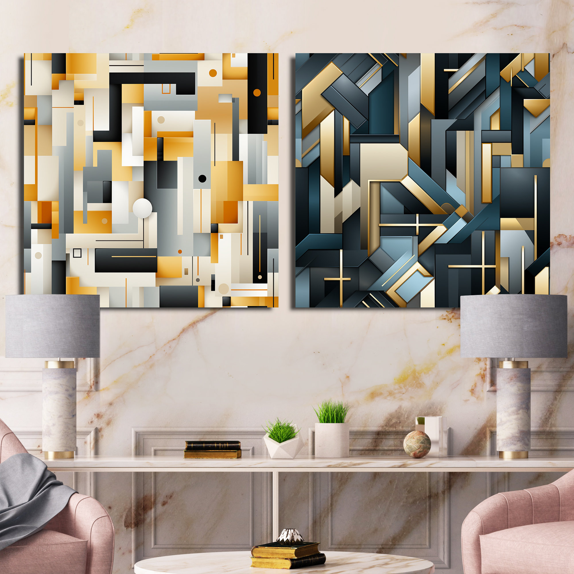 Design Art Yellow And Grey Metropolitan Geometric Pattern - Abstract ...