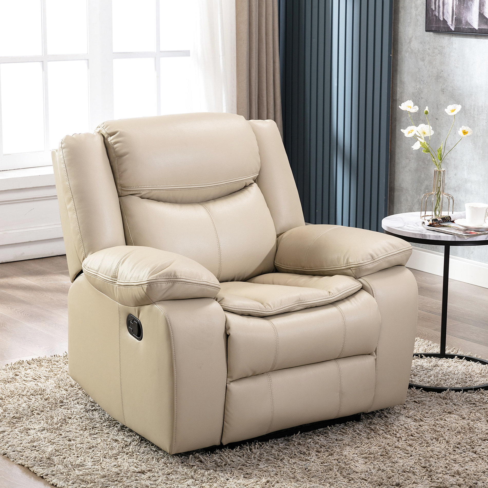 Wildon Home® Manual Reclining Cream Leather For Living Room Fascination ...