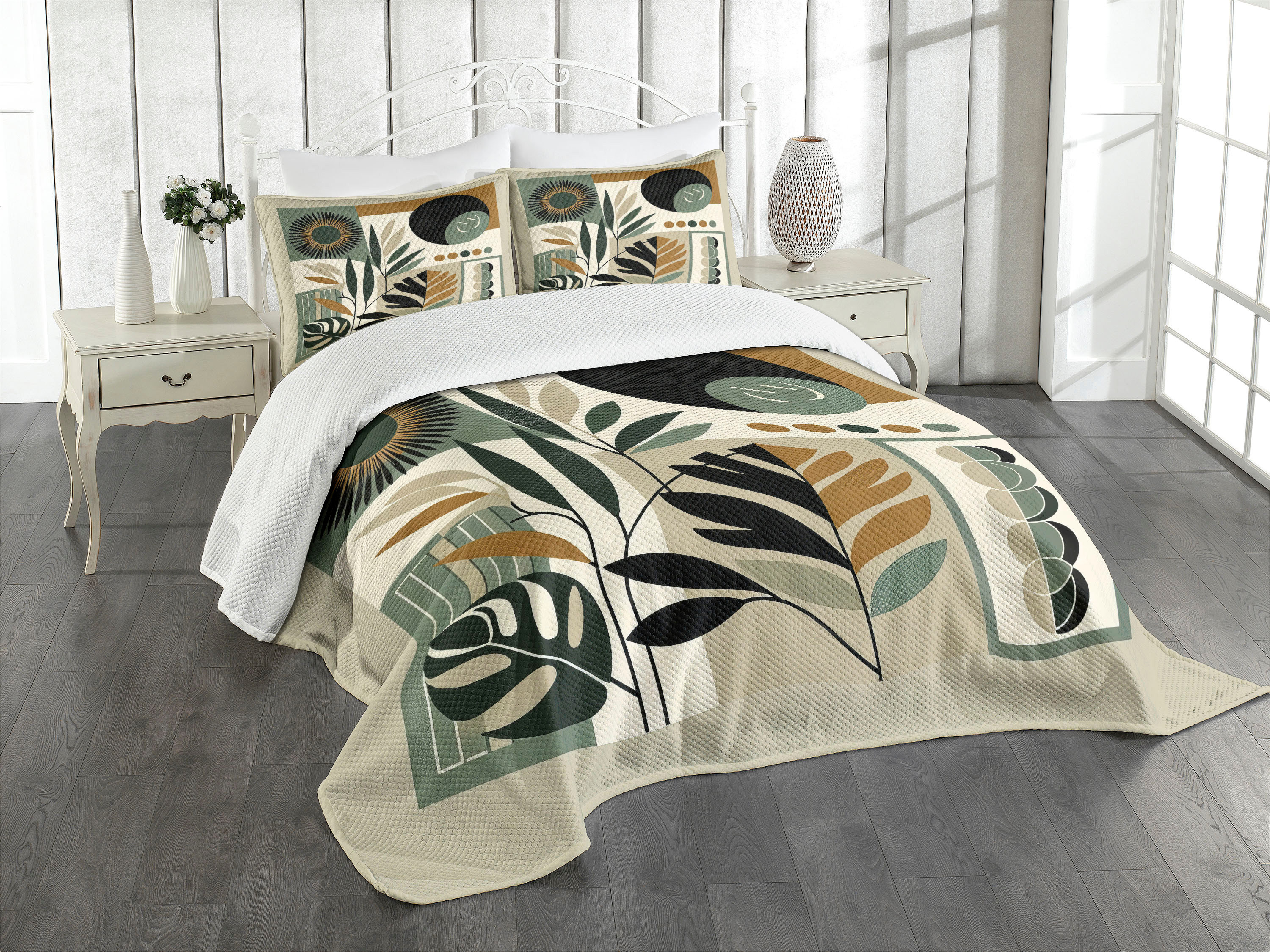 Ambesonne Monstera Bedspread Abstract Boho Leaves Art 429426 | Wayfair