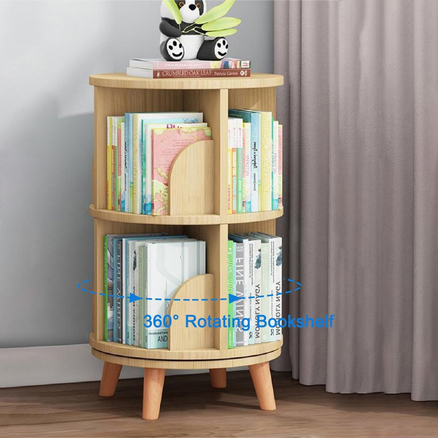 George Oliver 2 Tier Rotating Bookshelf with Legs, 360 Display ...
