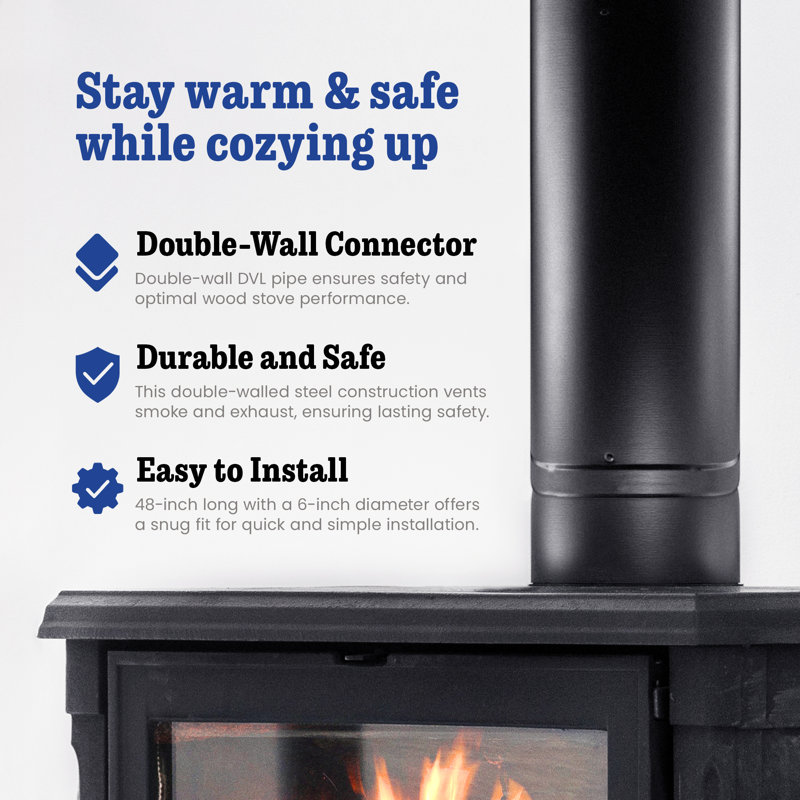 Dura Vent 6 Inch DVL Galvanized Steel Double Wall Stove Pipe, Black ...