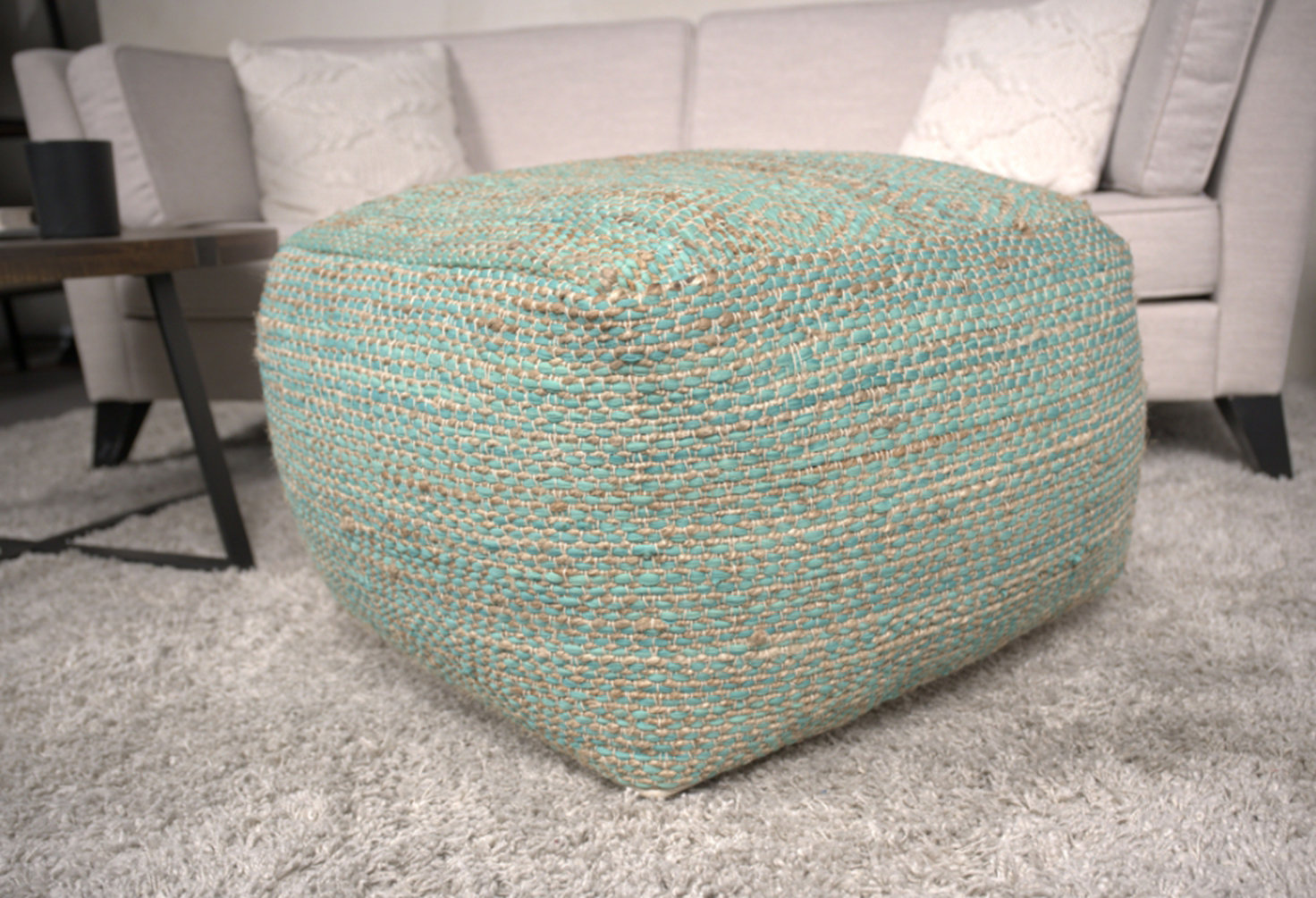 Foundry Select Forest Large Square Pouf, Aqua Beige - Wayfair Canada