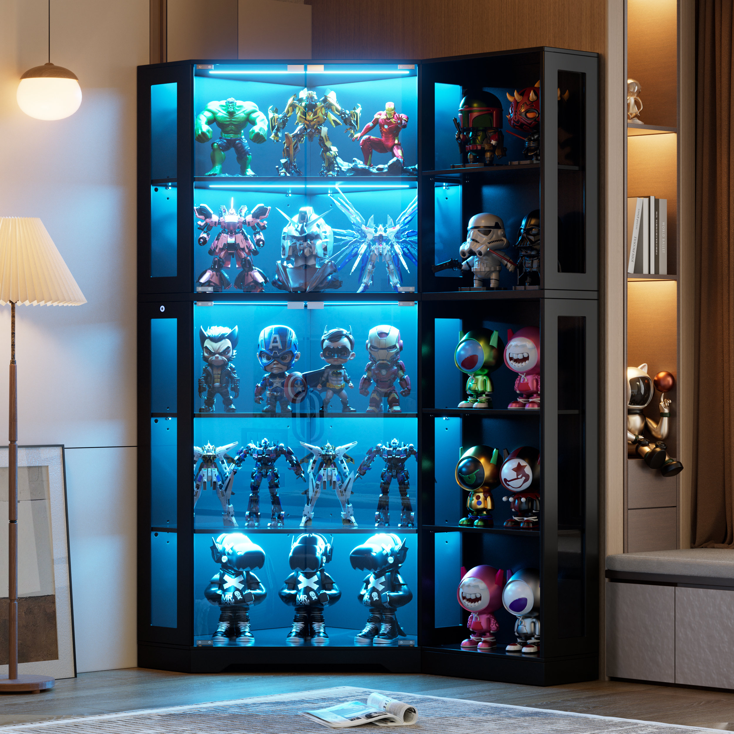 Wrought Studio™ Corner Display Curio Cabinet With Glass Doors & Led ...