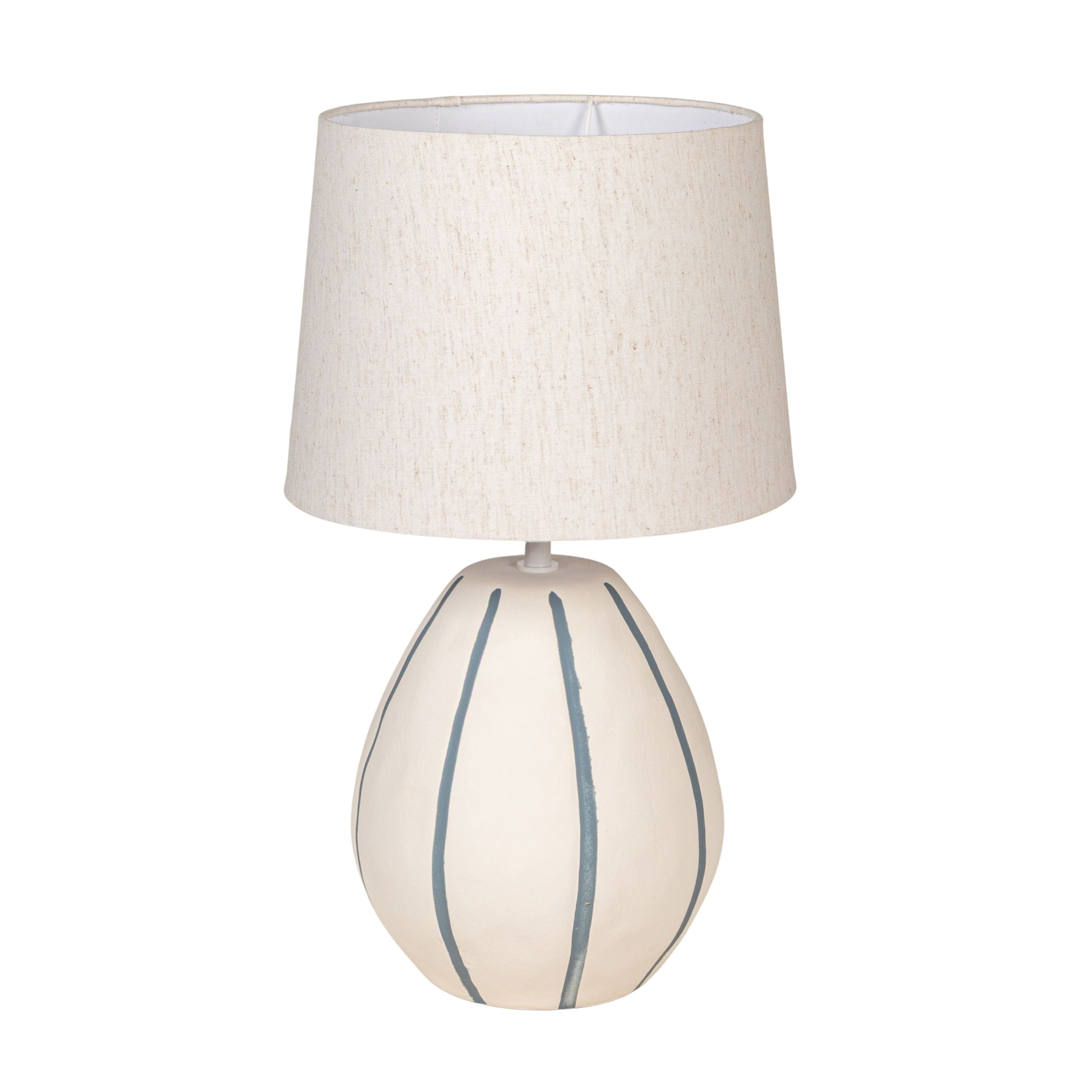 Rowena Interiors Stoneware Table Lamp with Hand-Painted Blue Stripes ...