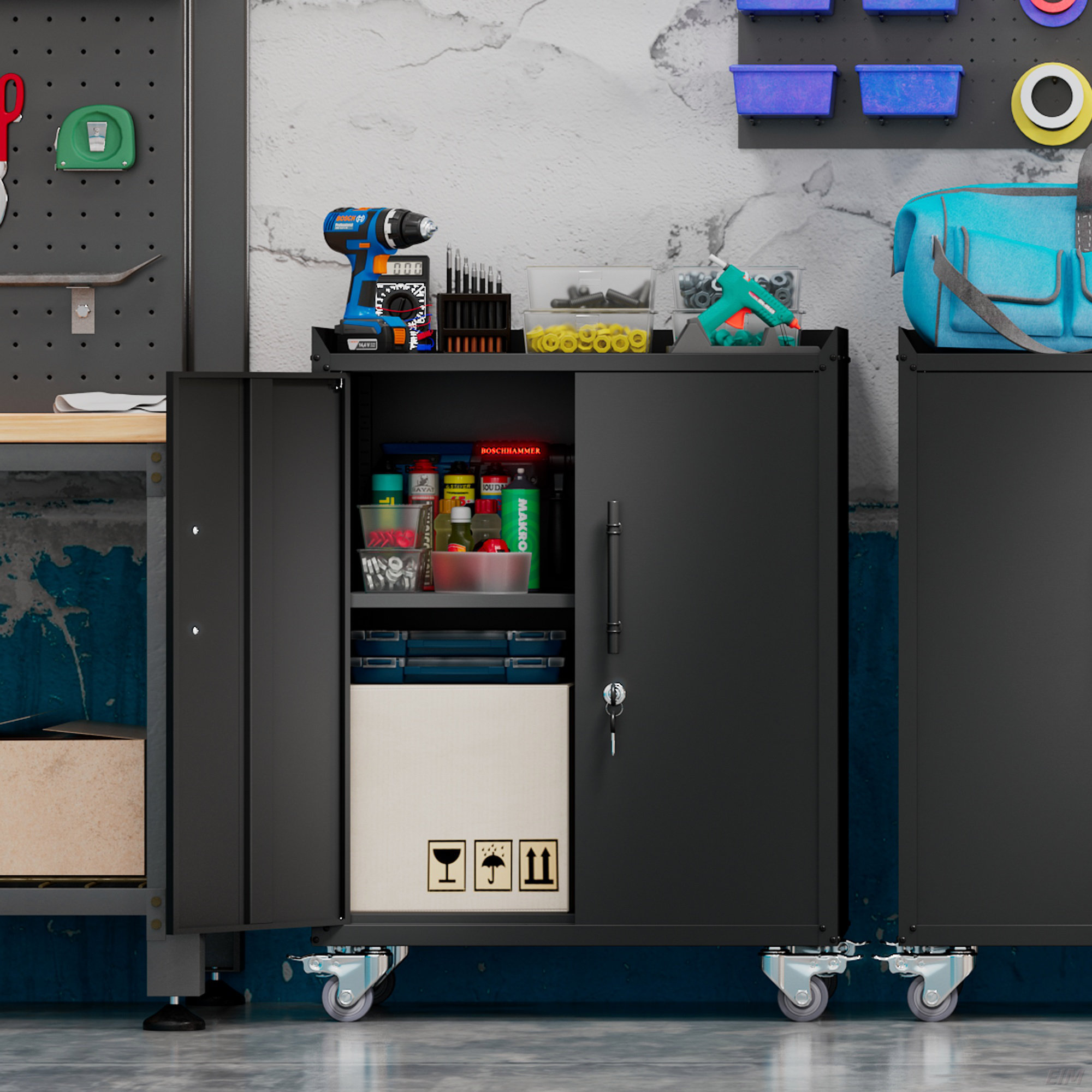 George Oliver 2 Door Tool Cabinets For Garage, Lockable Garage Storage ...