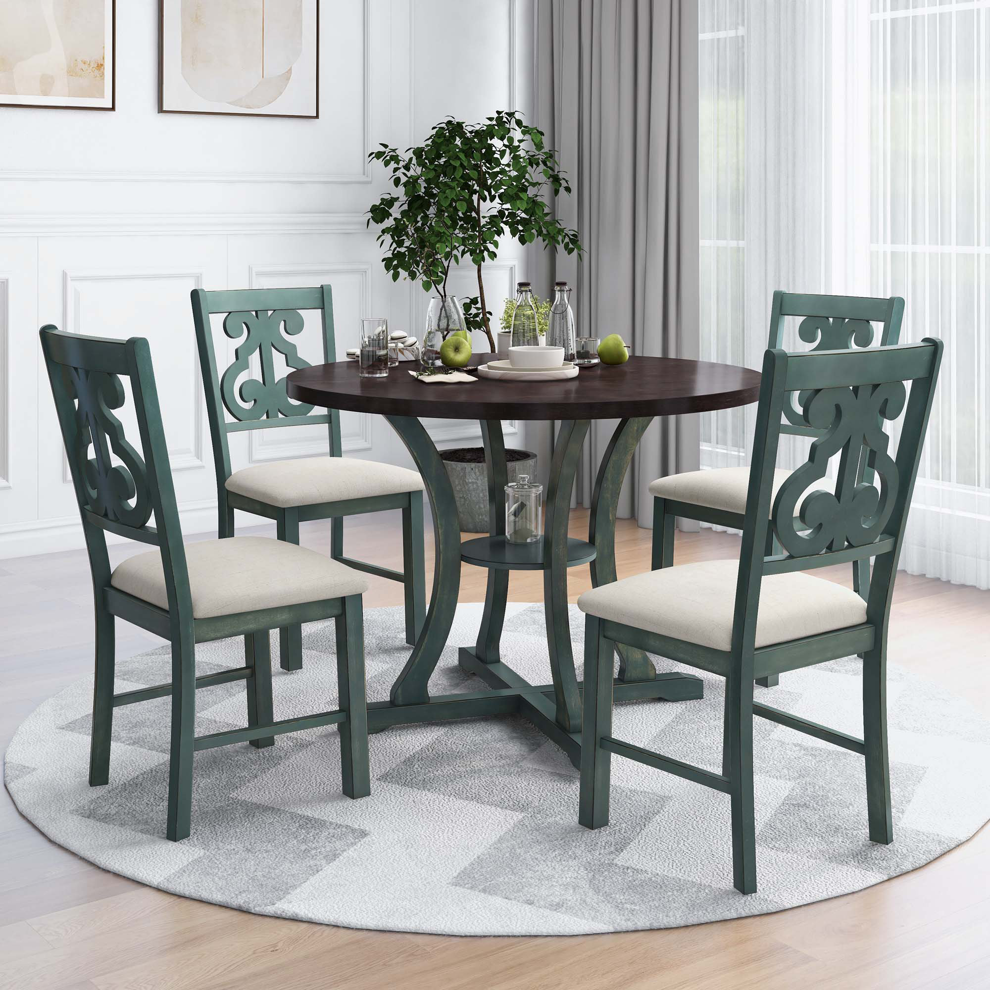 One Allium Way® 5-Piece Round Dining Table And 4 Fabric Chairs With ...