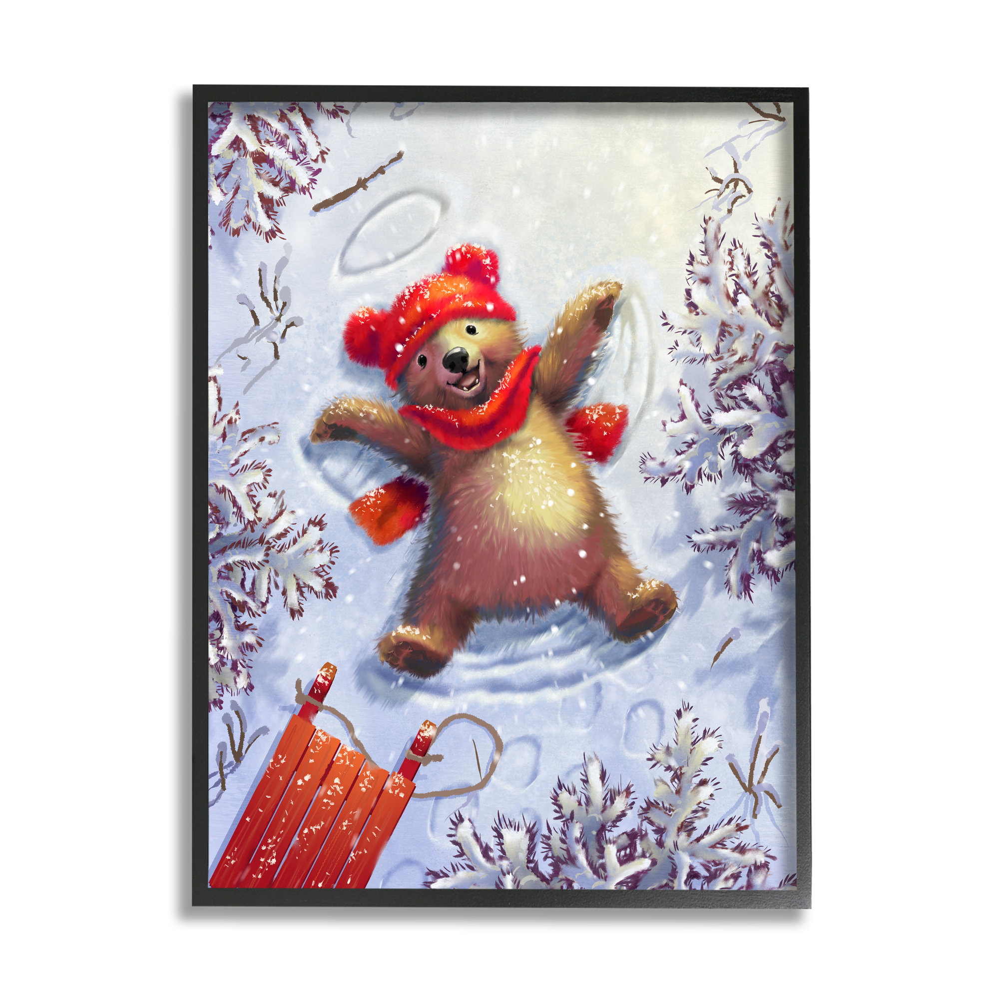 Stupell Industries Bear Cub Snow Angel Sled by Pip Wilson | Wayfair