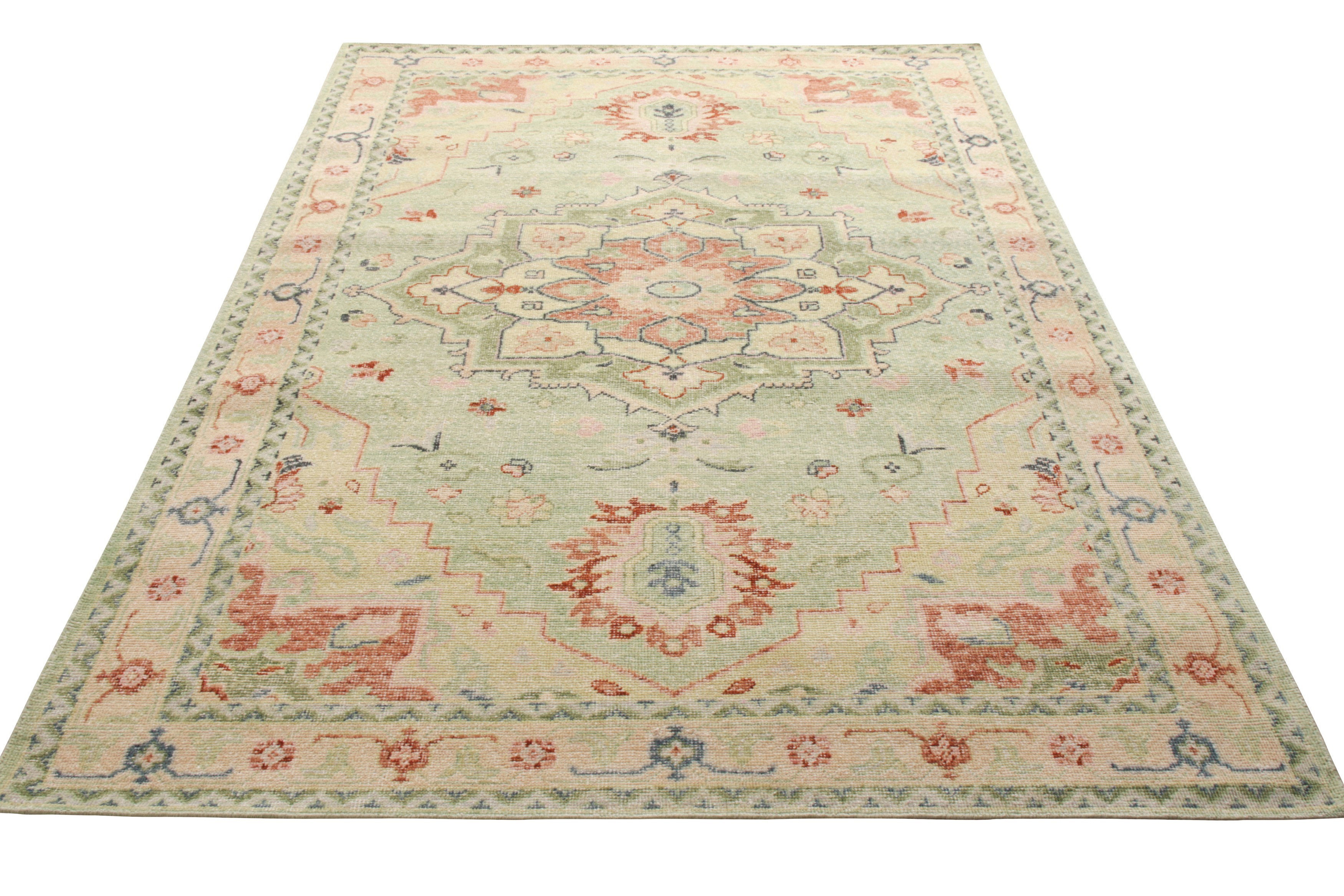 Rug & Kilim’S Distressed Style Custom Rug In Green, Pink Medallion ...