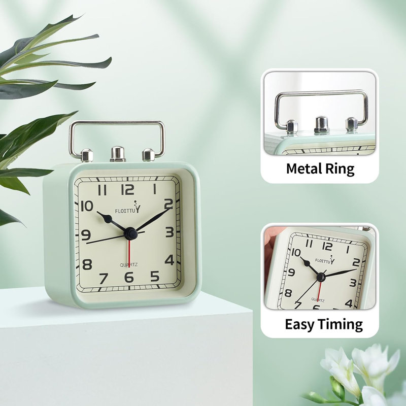 ABILOSS Square Metal Beep Alarm Clock Silent No Ticking Snooze and ...