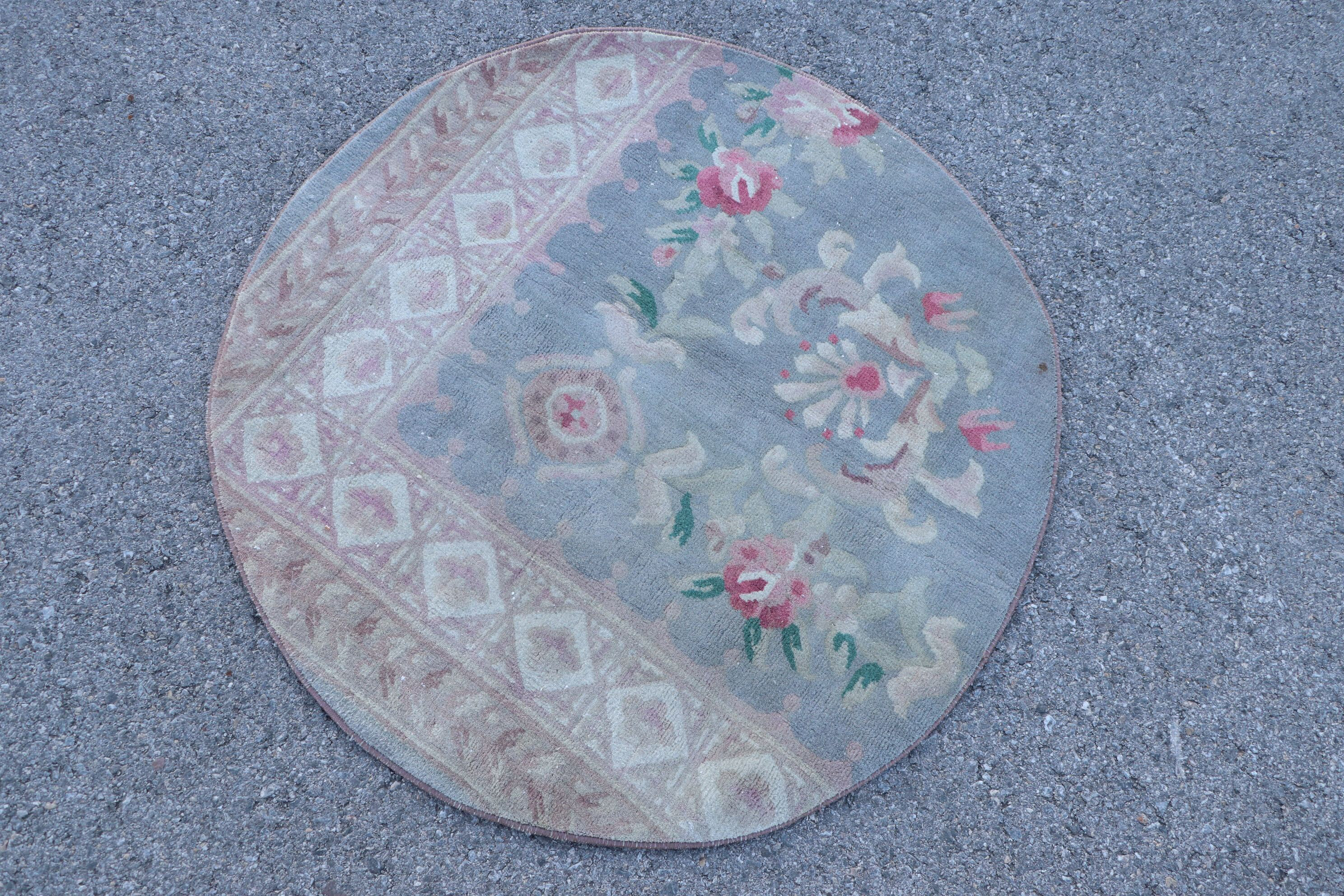 Bungalow Rose Vintage Floral Design Round Turkish Rug In Soft Pastel ...