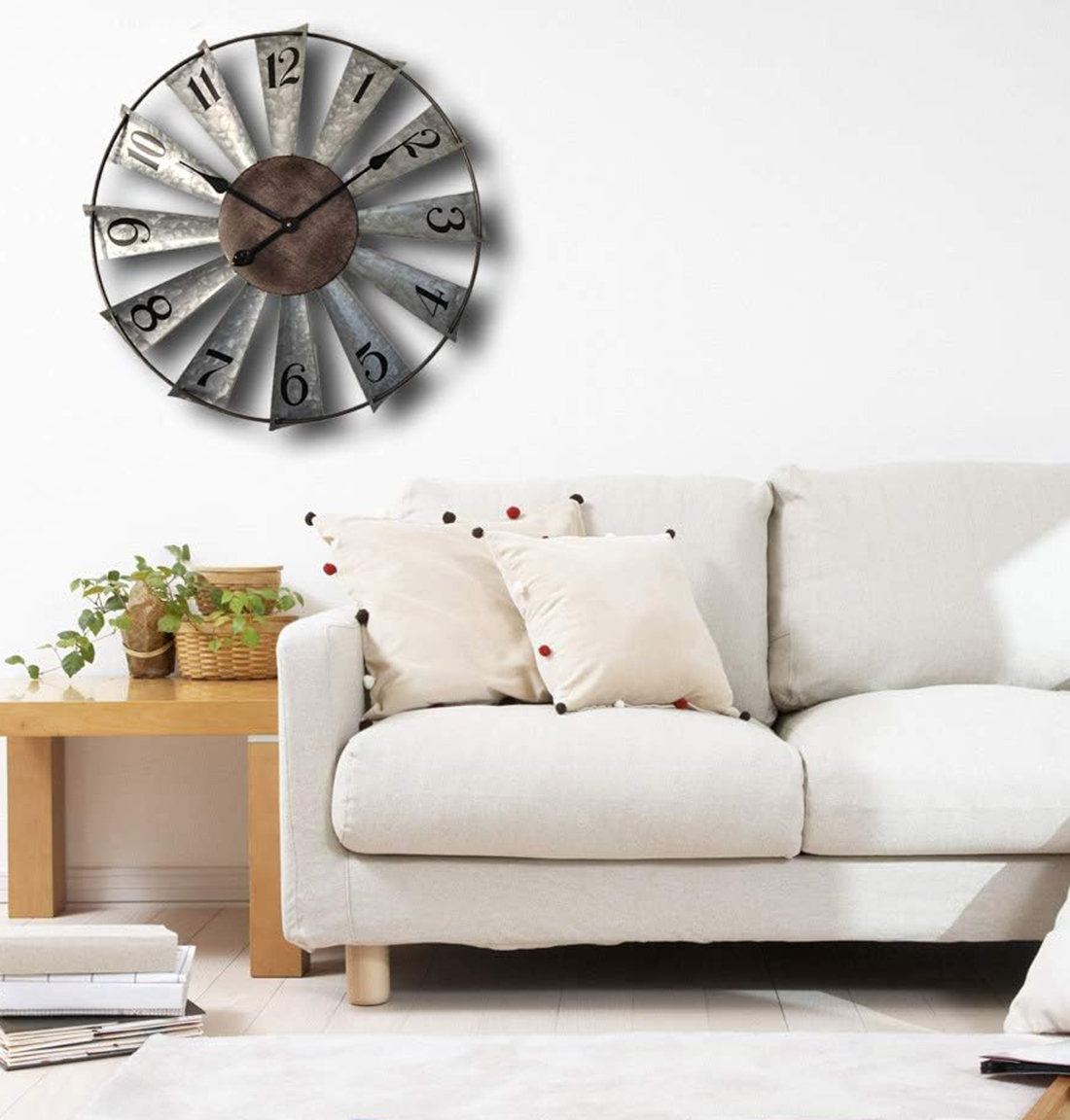 Gracie Oaks Windmill Distressed Metal Wall Clocks Rustic Large ...