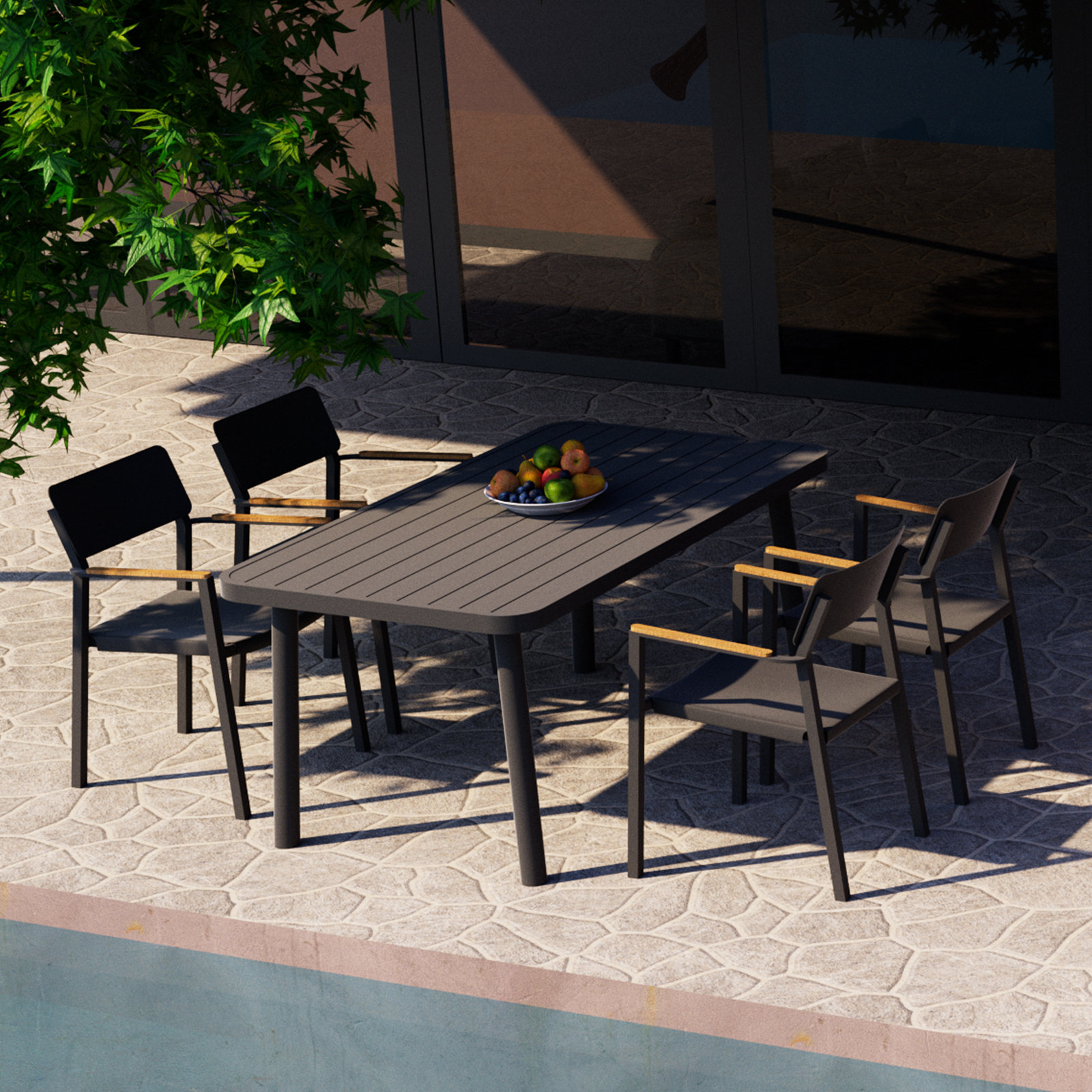 Corrigan Studio® Patio Dining Set for 4 Outdoor Table and Stackable ...